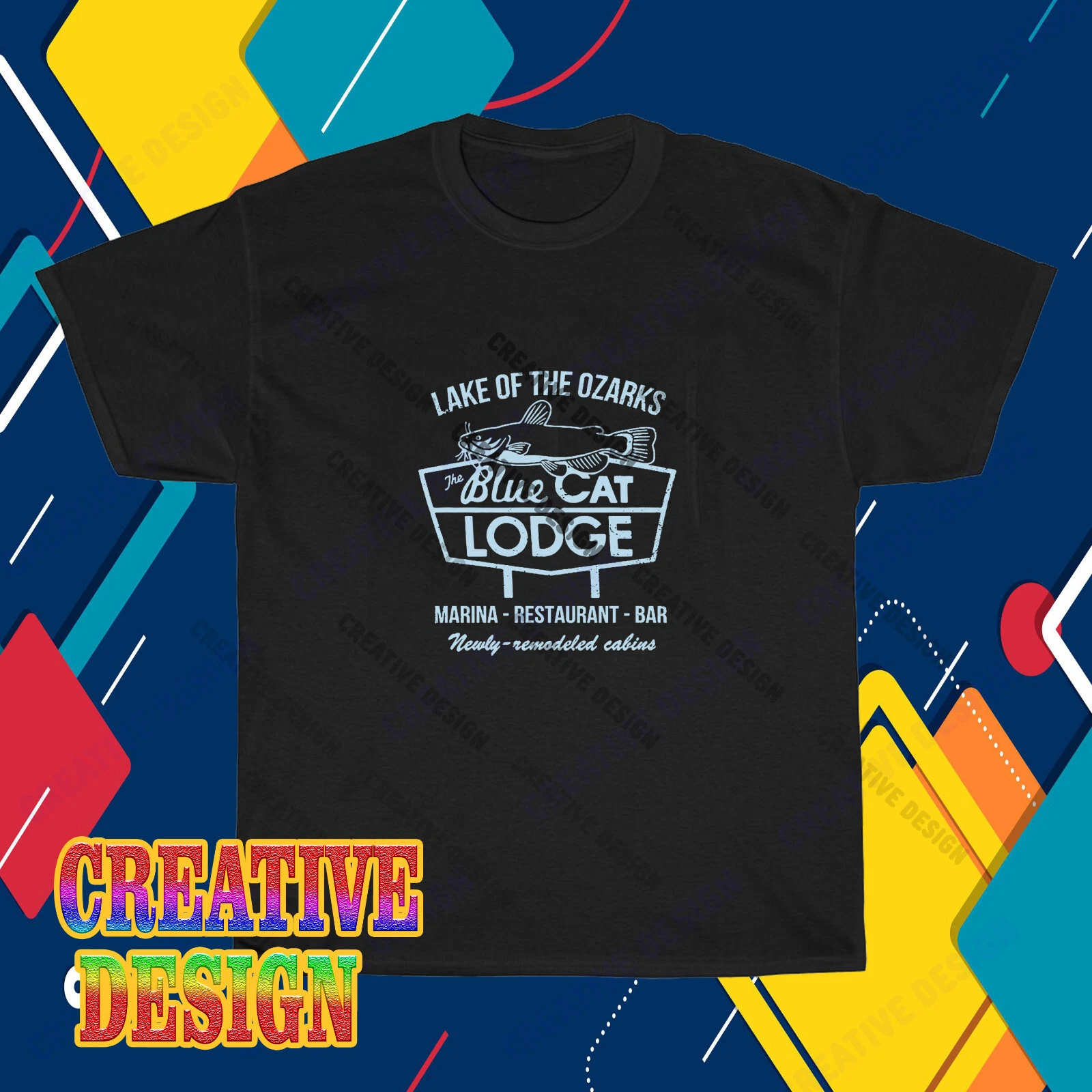 New The Blue Cat Lodge Ozark Logo T-Shirt Funny Size S to 5XL - Walmart.com