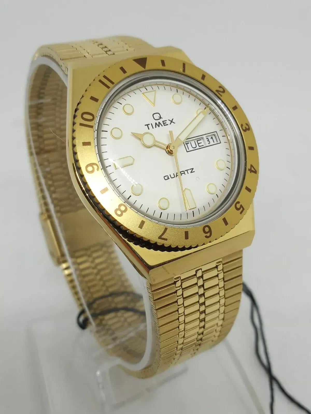New Timex-Q 36mm Gold-Tone Steel MOP White Dial Quartz Ladies Watch ...