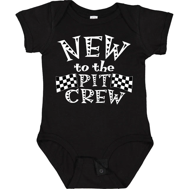 New To The Pit Crew Racing Flags Baby Bodysuit Kids Race Car Driver ...