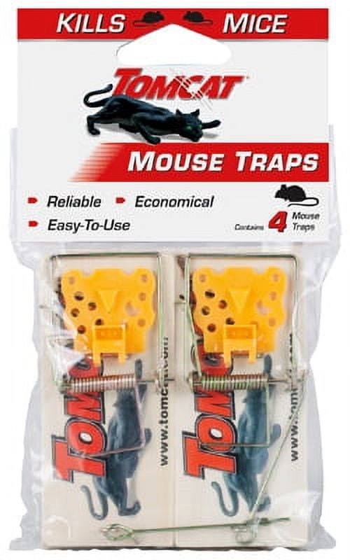 New Tomcat 4 Pack Deluxe Wooden Mouse Trap Yellow Plastic Bait Petal ...