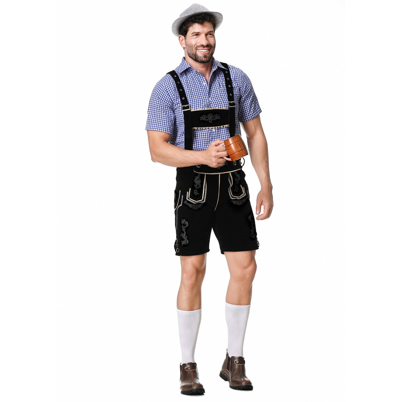 New Traditional German Oktoberfest Clothes Plaid Shirt Men S Suspenders ...