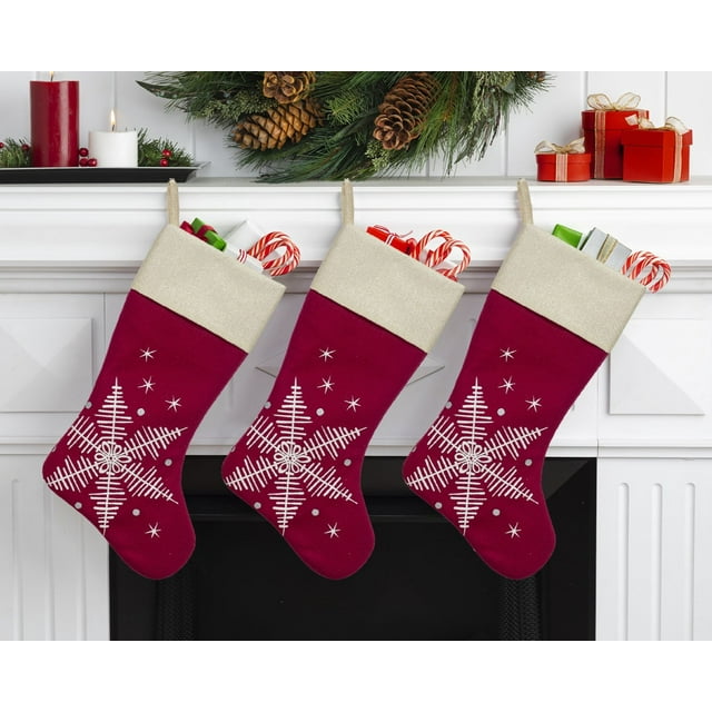 New Traditions 20” Elegant, Large Christmas Stockings in Red with 3D ...