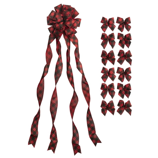 New Traditions Large Christmas Tree Topper Bow and 12 Mini Bows - Red ...