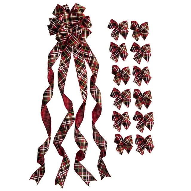 New Traditions Large Red Plaid Tree Topper Bow with 12 Mini Bows for ...