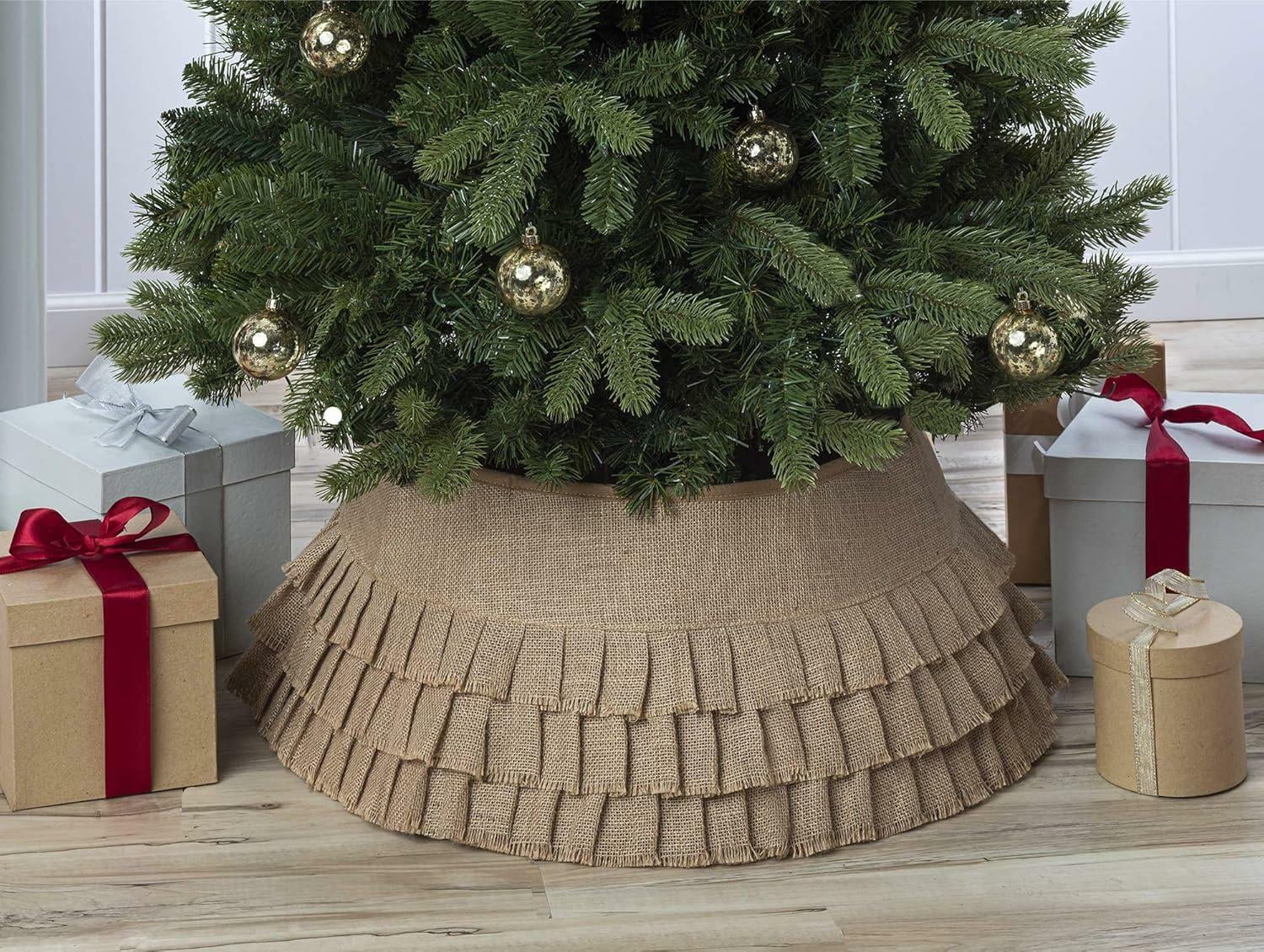 New Traditions Tan Burlap Christmas Tree Collar with Tiered Ruffles ...