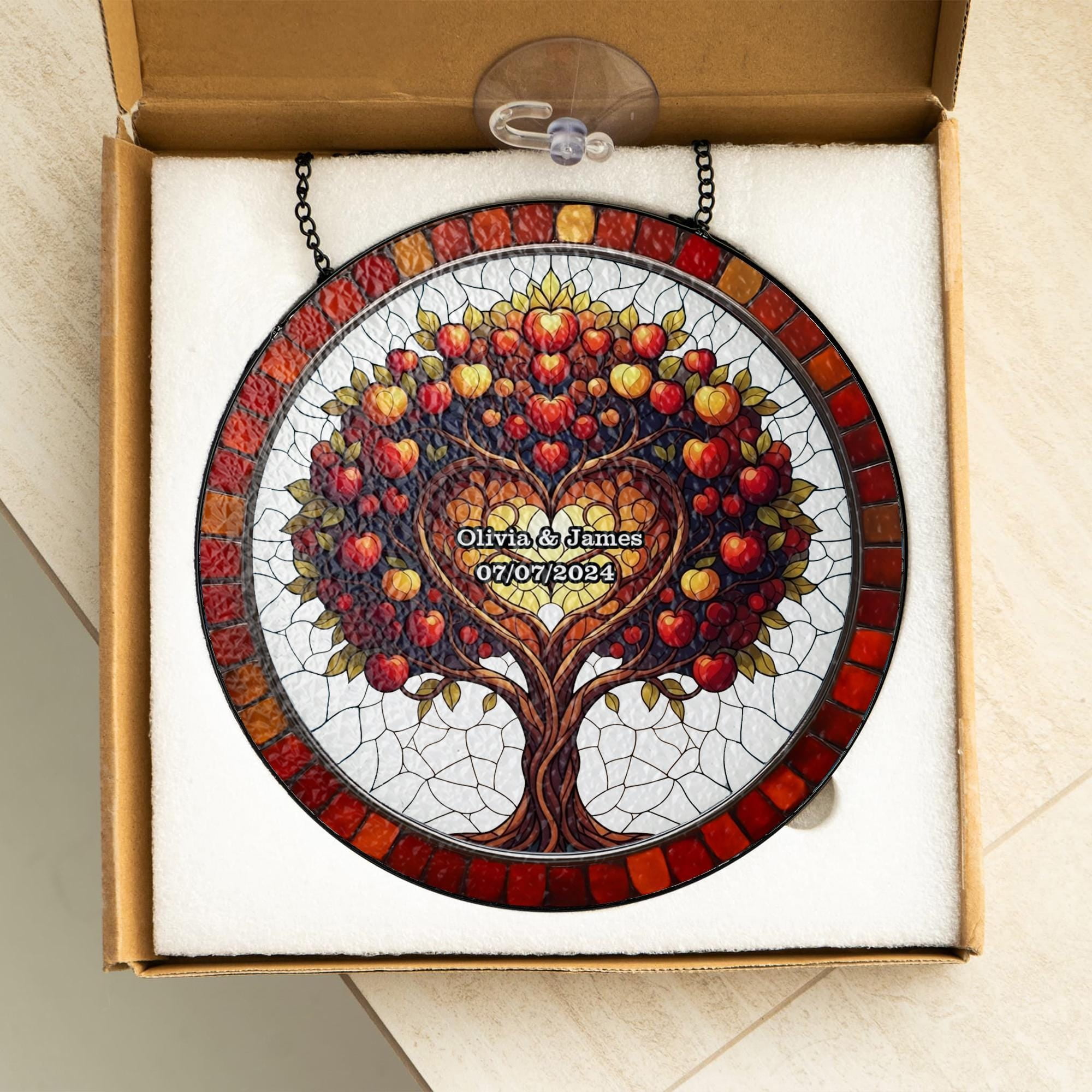 New Tree of Life Names Suncatcher, Custom Family Tree Stained Glass ...