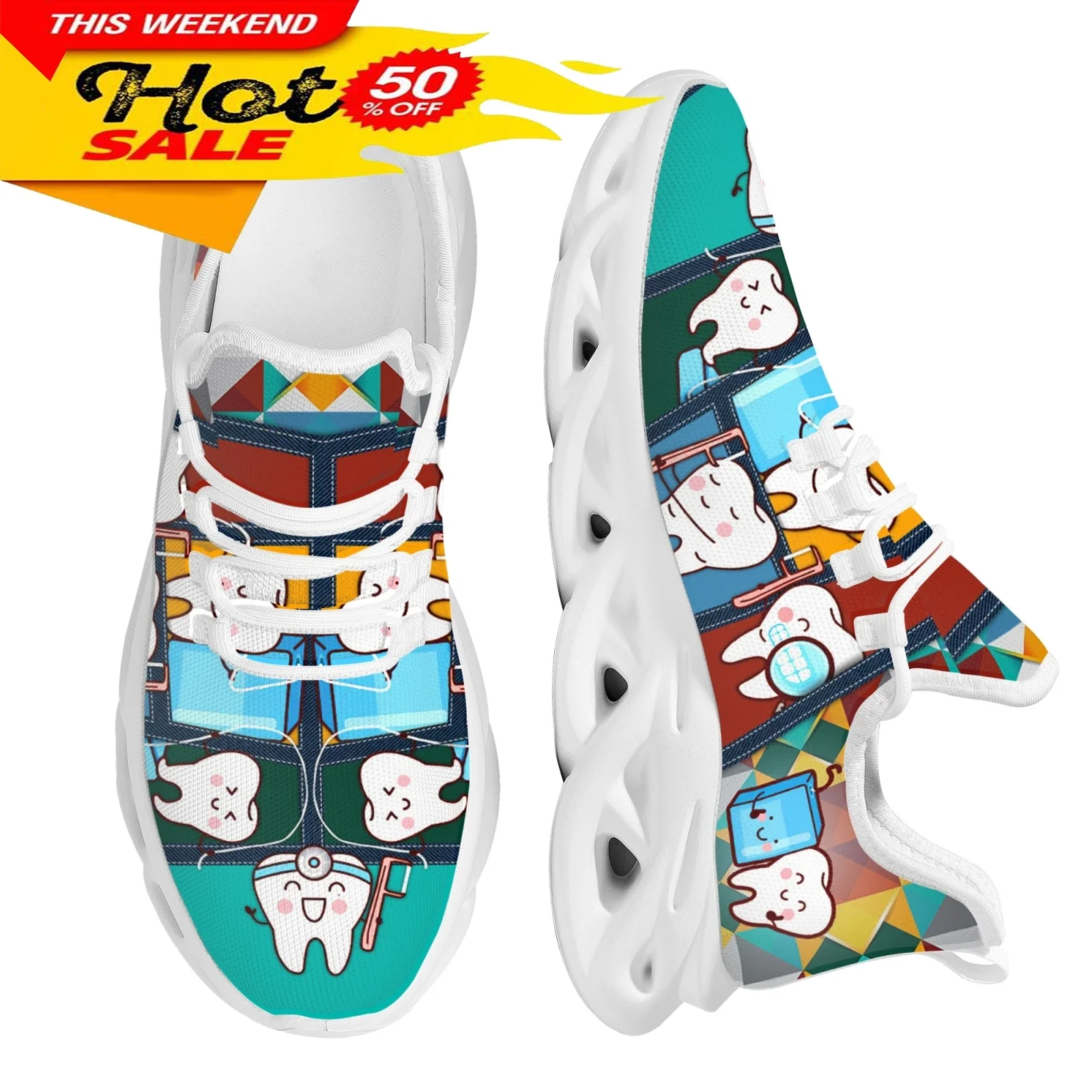 New Trend Women Flats Cartoon Dentist Tooth Pattern Casual Shoes ...