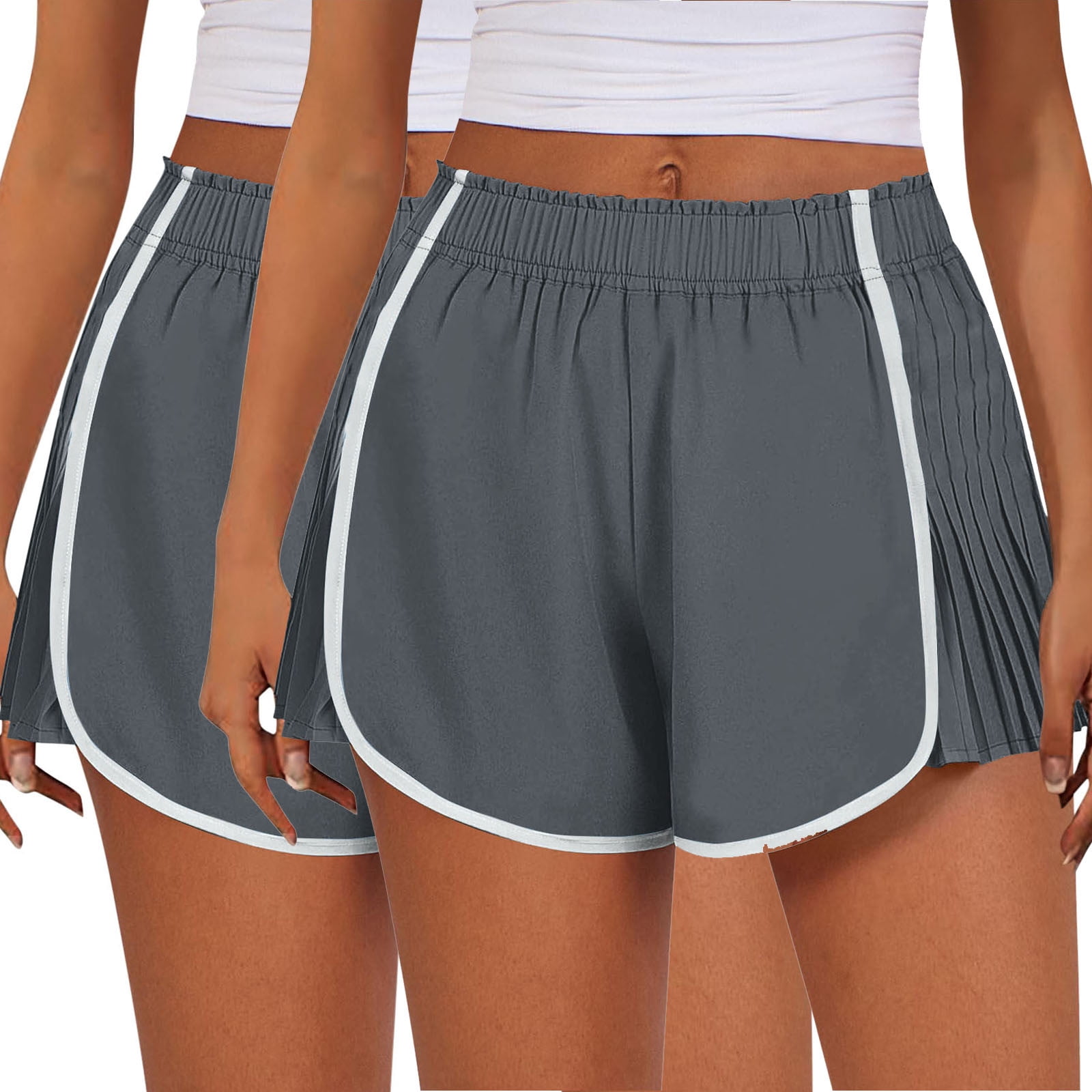 New & Trending, 2PC Women's Short, Elastic Waist, Side Pleated, Casual ...