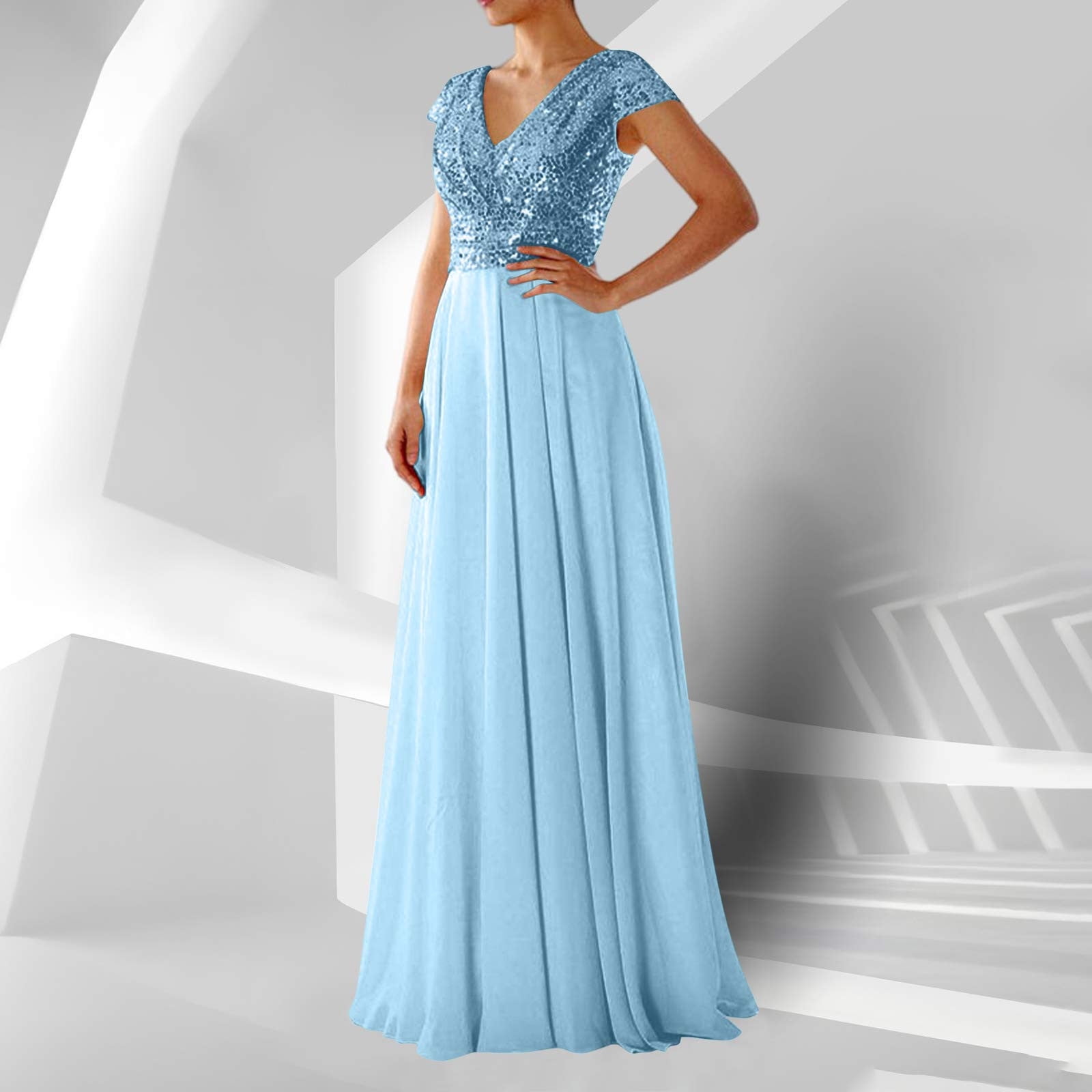 New & Trending, Ladies' Evening Gown, Sequined Chiffon, Patchwork ...