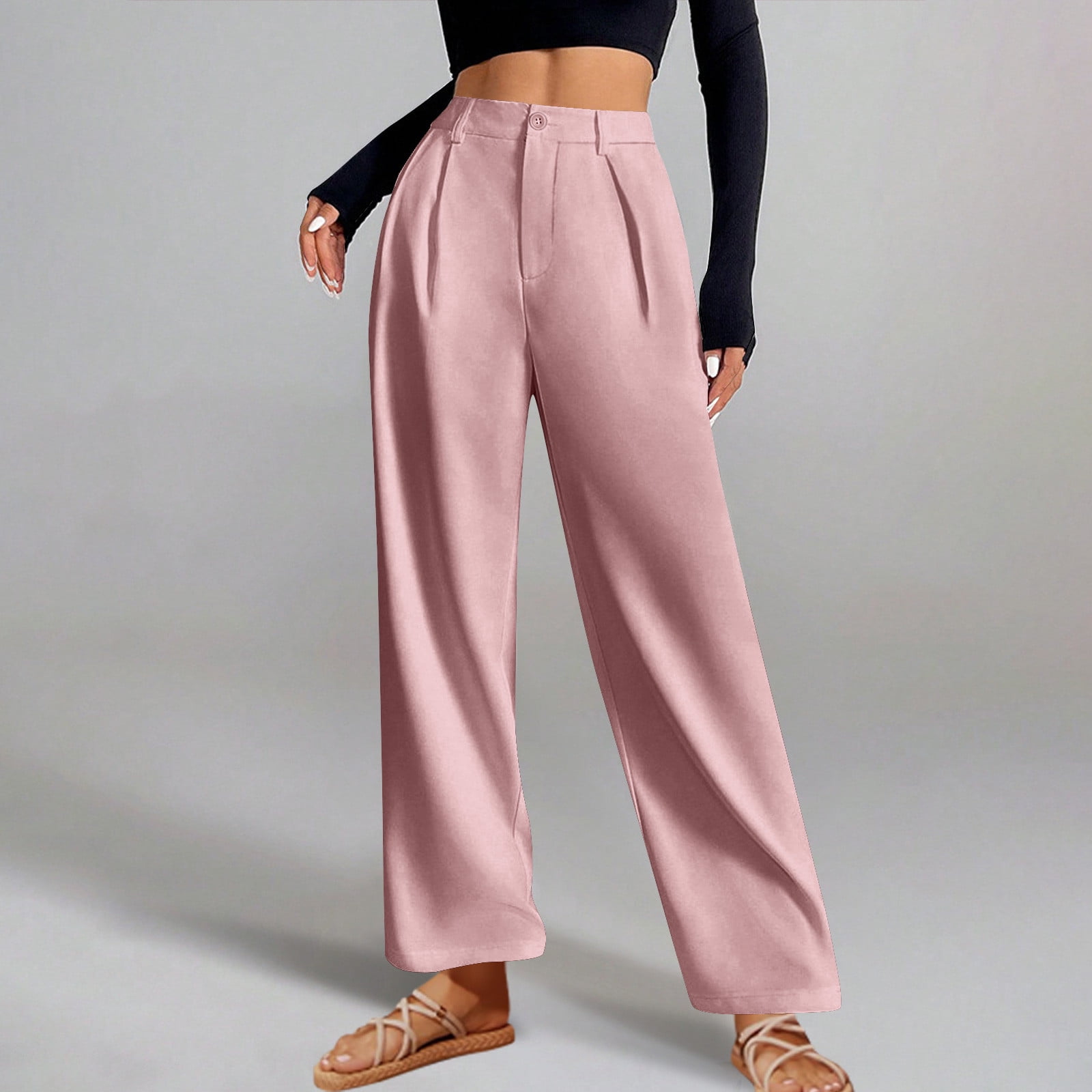 New & Trending, Straight-leg Wide-leg Trousers, Loose Fit Solid Color ...