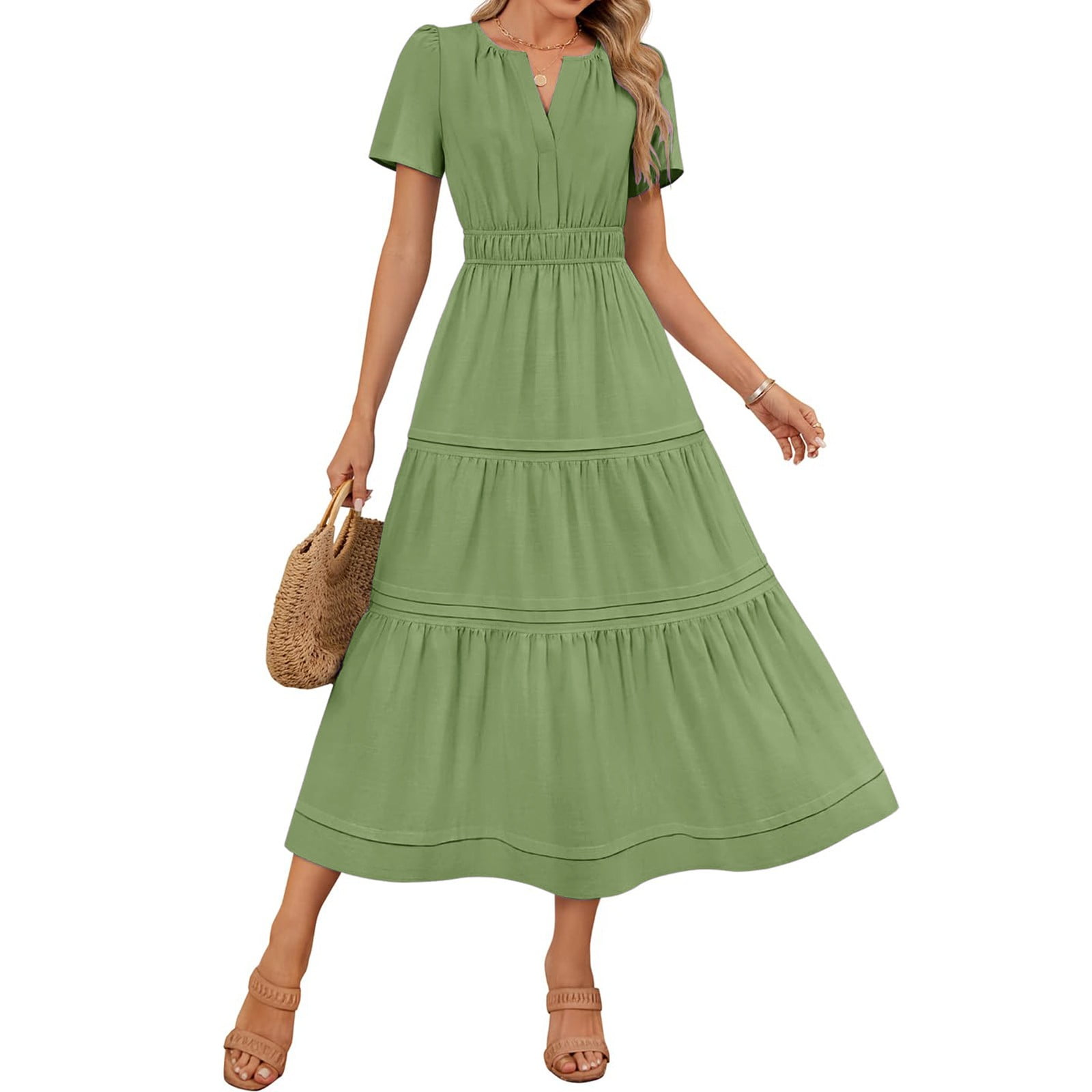 New & Trending, Women's Fashion Dress, Short Sleeve V-Neck, Pleated ...