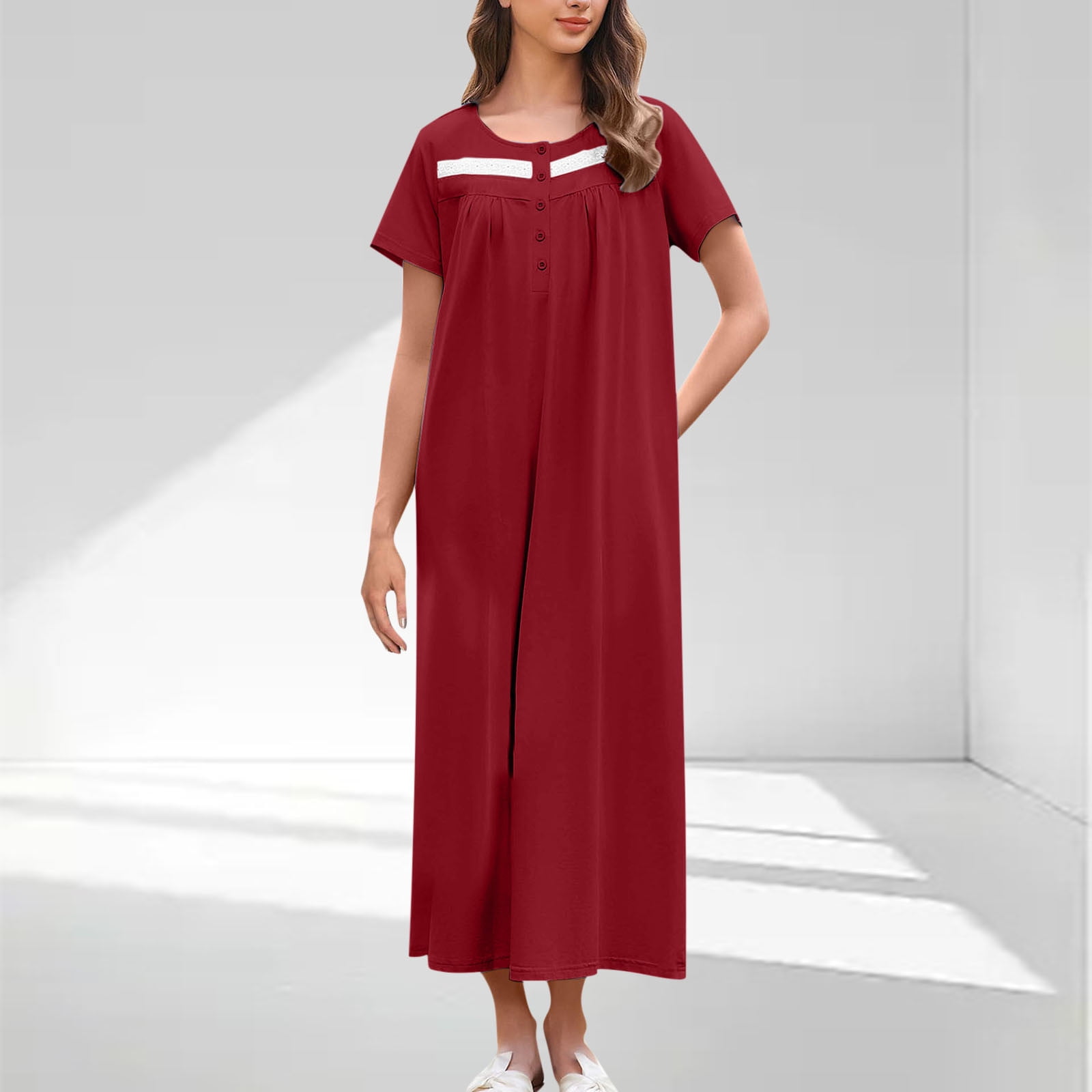New & Trending, Women's Nightgown, Solid Color, Round Neck, Short ...