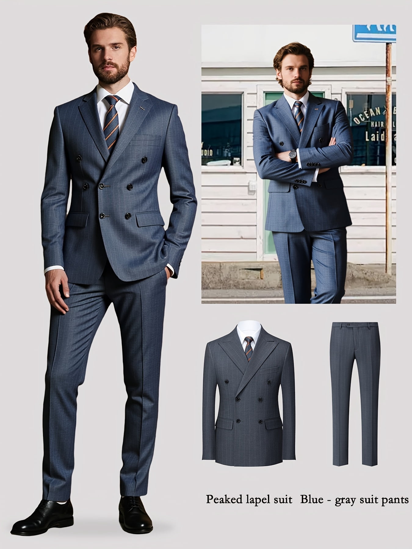 New Two-piece Men'S Suit: Suit Jacket+pants Set, Double Row Buttons ...