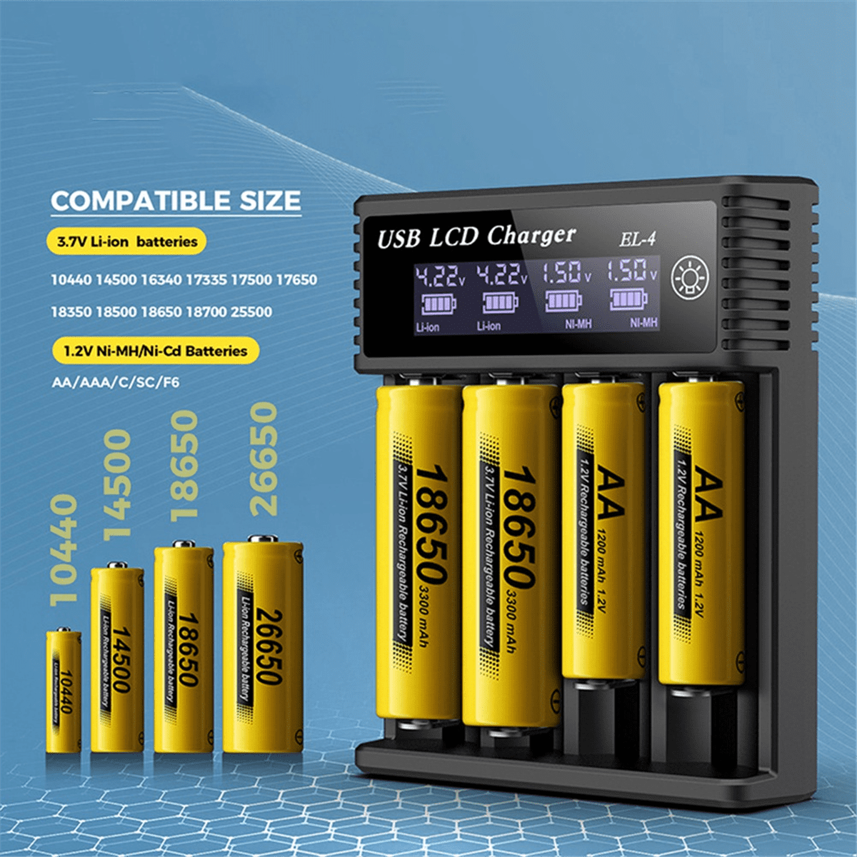 New USB LCD Battery Smart Charger 4 Slots Dual for 18650 3.7V ...