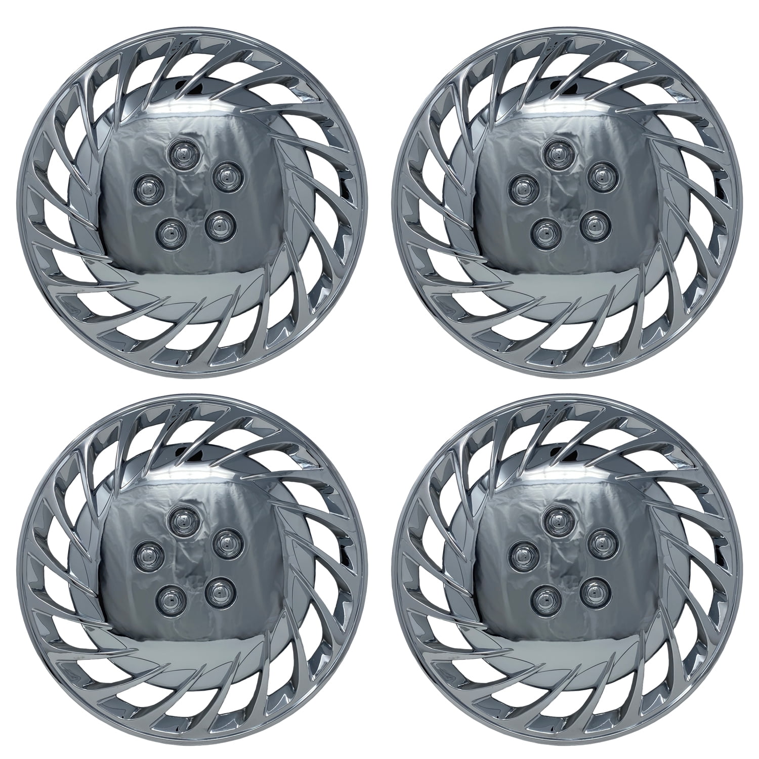 New Universal 4 PC Chrome 14" Hub Cap 808 Set Style Snap Clip On Hub ...