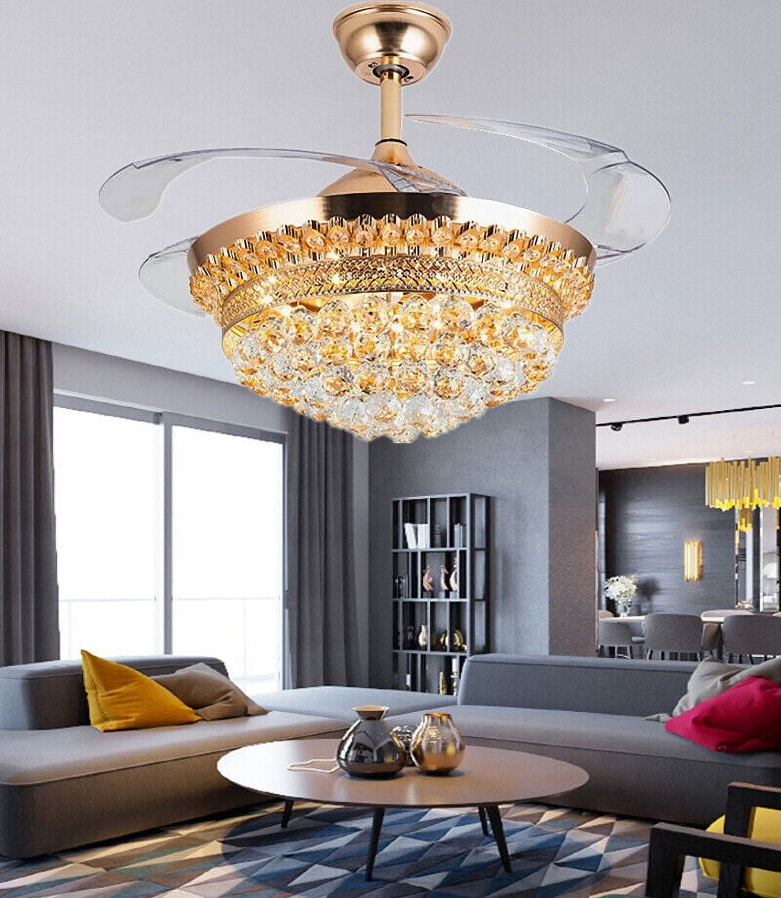 New Upgrade 42 inch Crystal Ceiling Fan, Invisible Ceiling Fan ...
