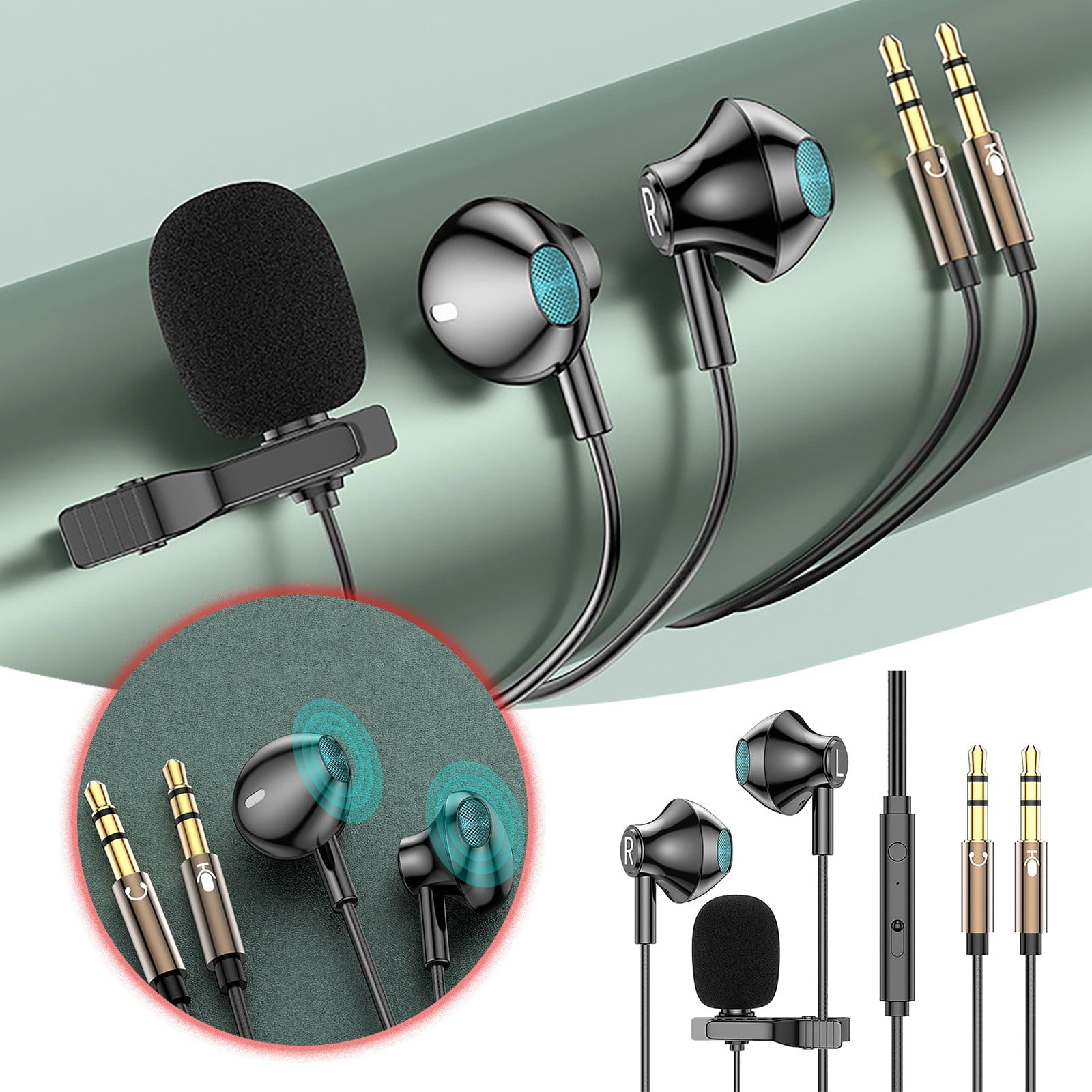 New Upgraded Clip On Microphone With Connector Metal Wired Earphones ...