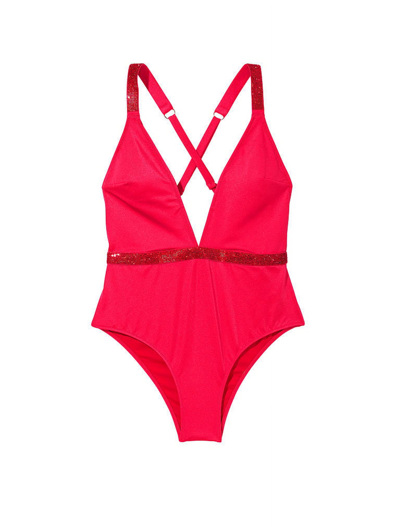 New VS BLING ONE PIECE SWIMSUIT Shine Strap Logo Rare Gorgeous Pink Red ...