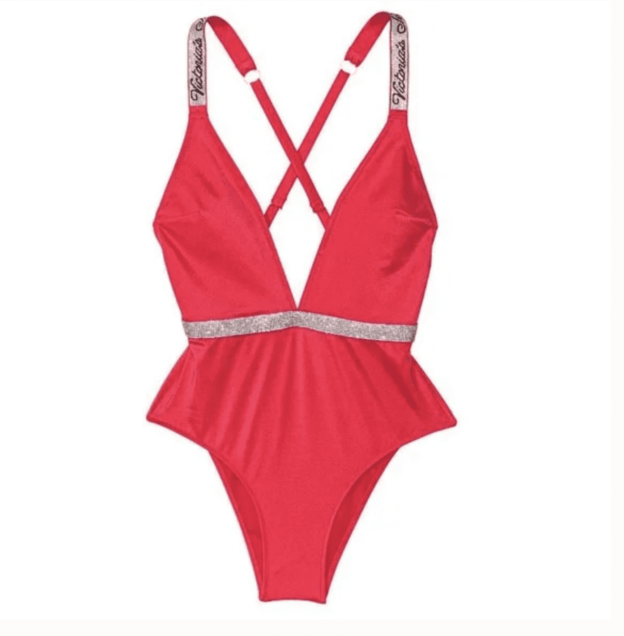 New VS BLING ONE PIECE SWIMSUIT Shine Strap Logo Rare Gorgeous Pink Red ...