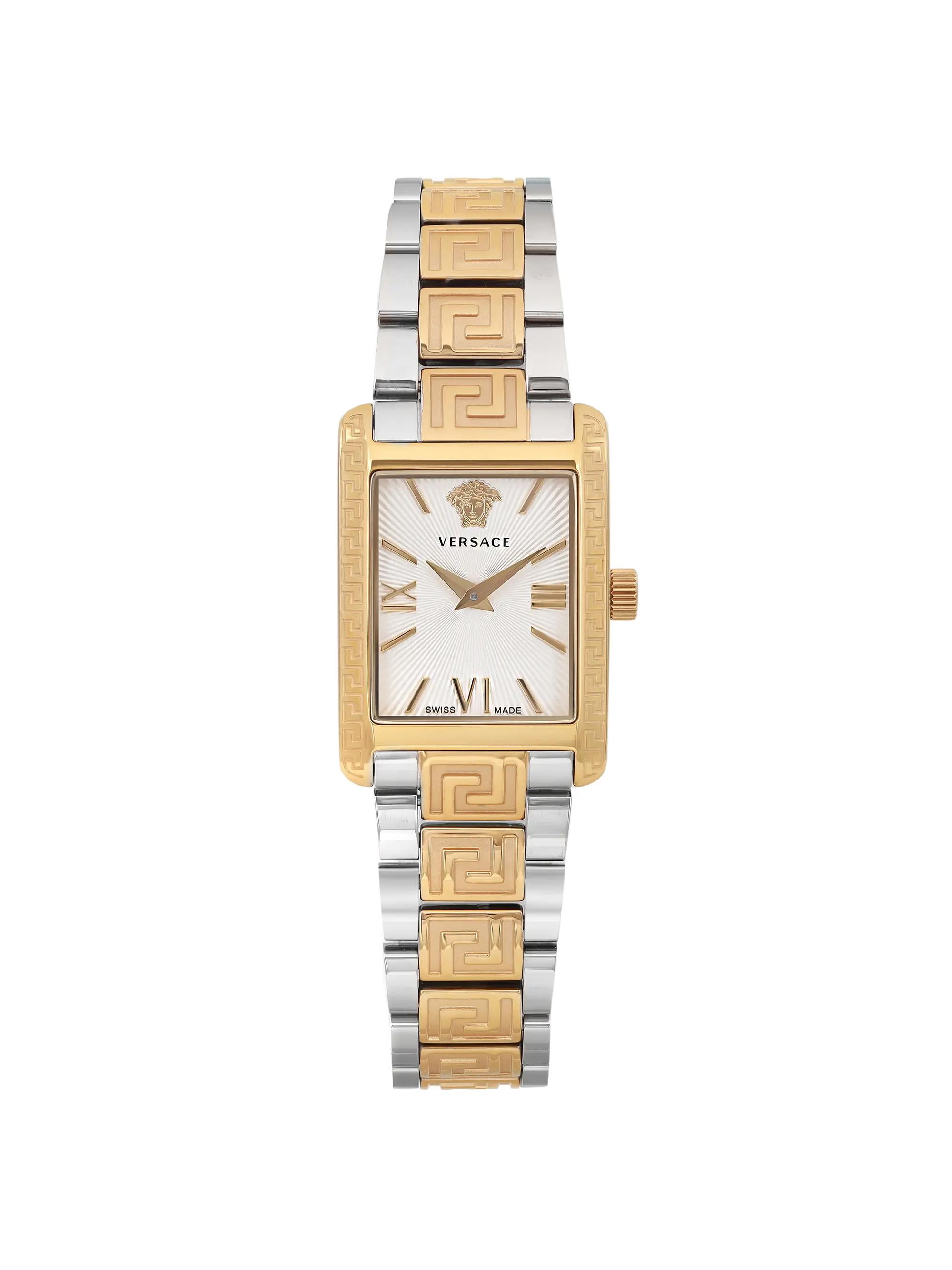New Versace Tonneau Two-Tone Silver Dial Ladies Quartz Ladies Watch ...