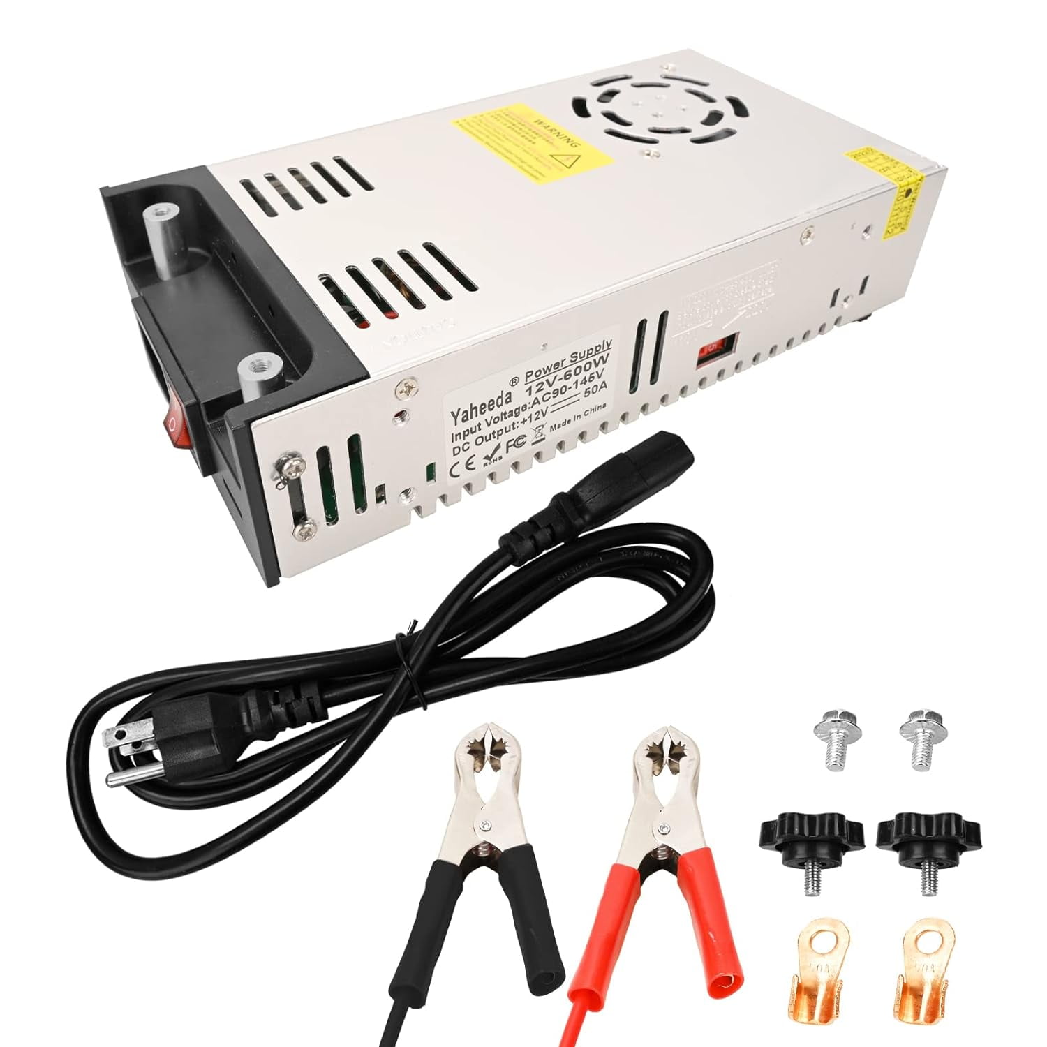 Yaheeda 110V AC to 12V DC Converter, 600W 50A Power Supply, Adjustable Voltage, for RV, Pump ...