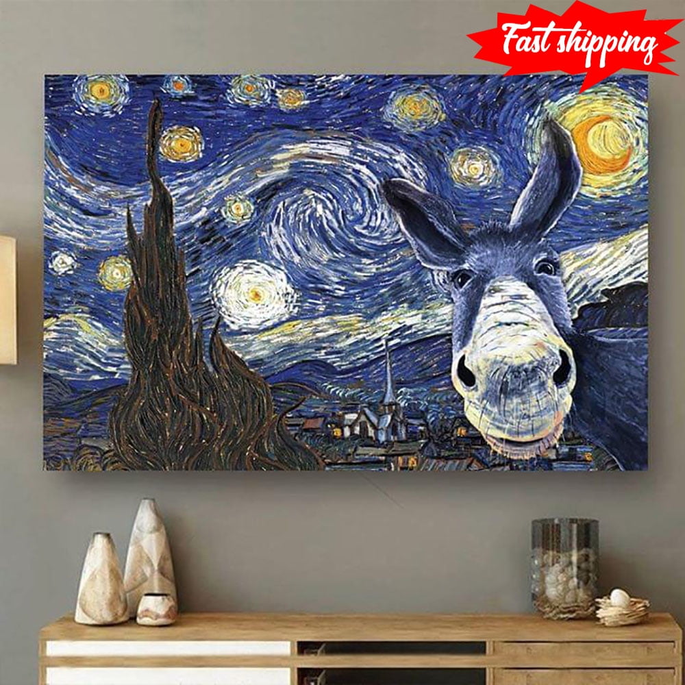 New Version Donkey In The Starry Night Vincent Van Gogh 16 x 24 Inch ...