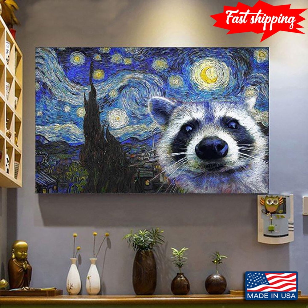 New Version Raccoon In The Starry Night Vincent Van Gogh 24 x 36 Inch ...