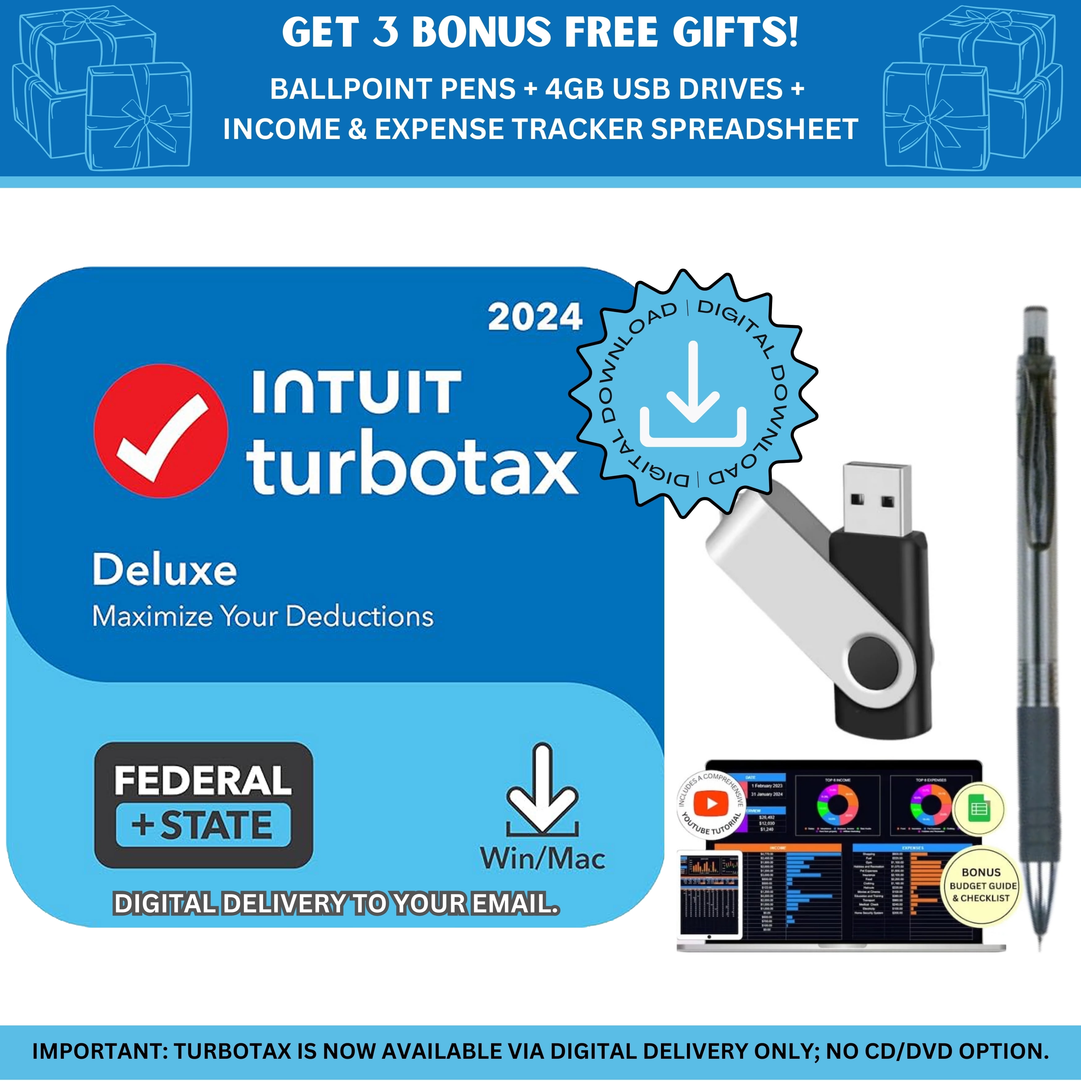 [New Version] TurboTax Deluxe 2024 Tax Software - Federal & State [PC ...