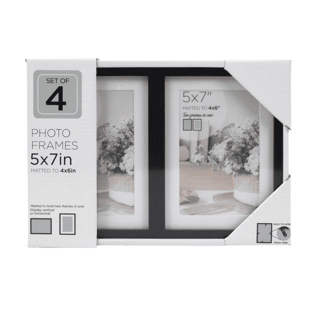 New View Dakota 5x7" Black Linear Picture Frame, Set of 4, Matted to ...