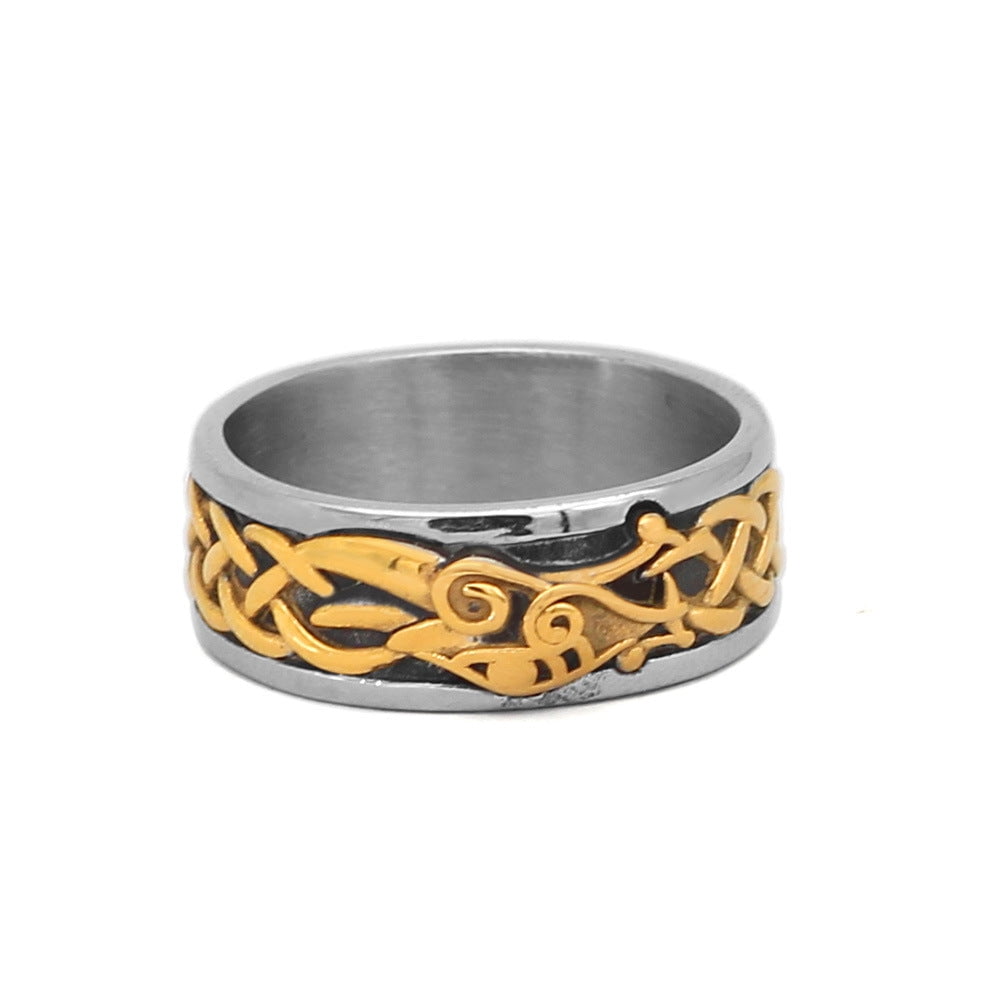 Unisex Viking Ring Stainless Steel Gold Dragon Crow Design Men's Ring ...