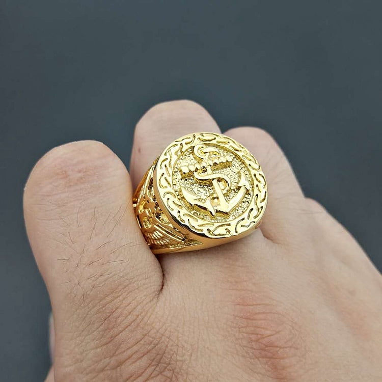 New Vintage 14K Yellow Gold US Navy USN Eagle Anchor Rings for Men Hip ...