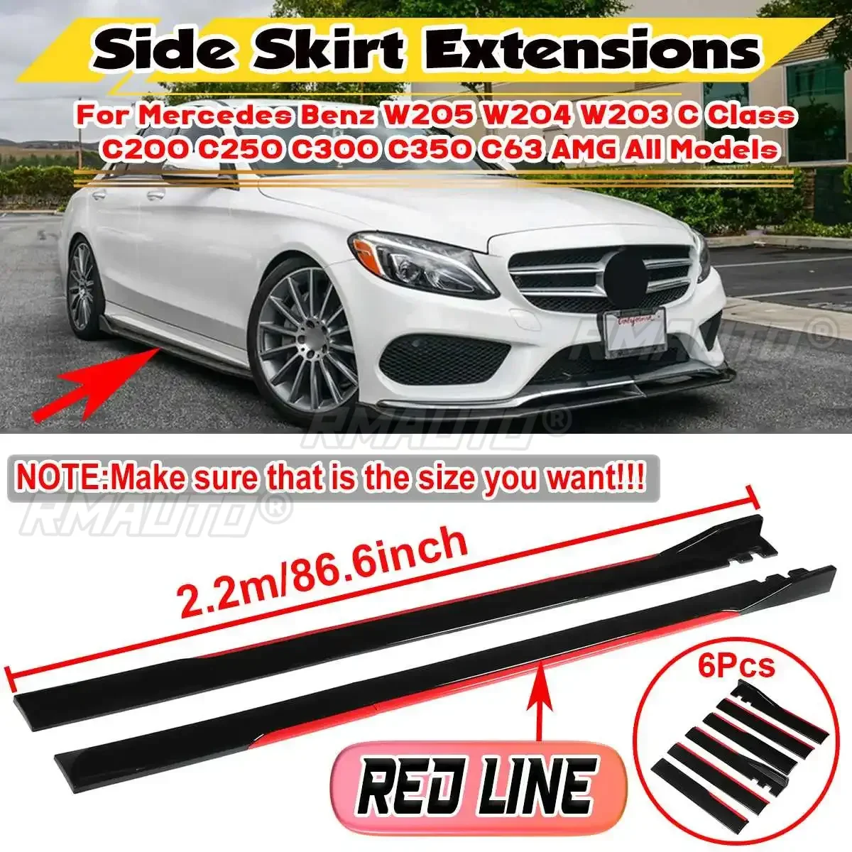 New W205 Side Skirts Extension Rocker Diffuser Winglet Wings For ...