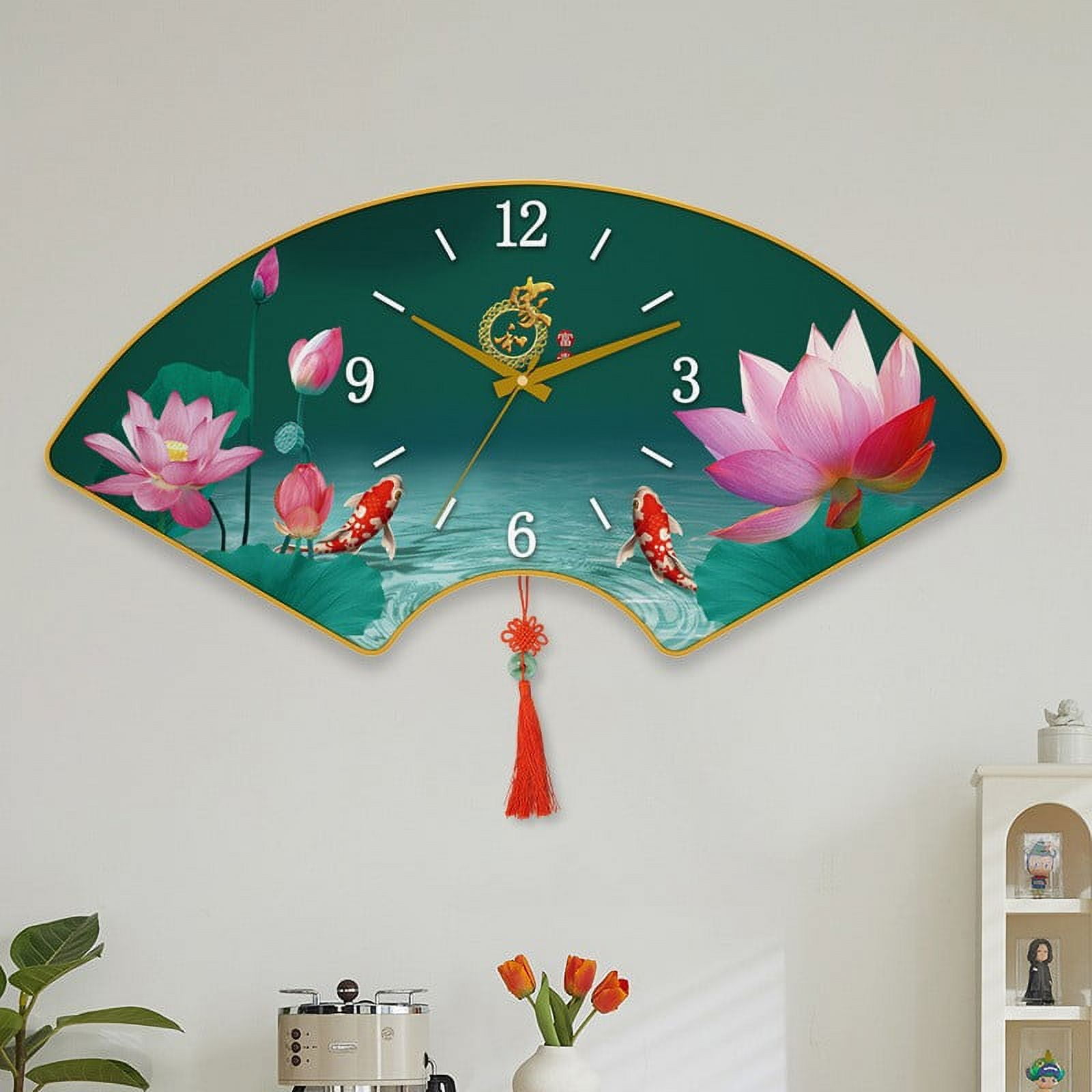 New Wall Clock Fan-Shaped Clock Living Room Mute Home Pocket Watch ...