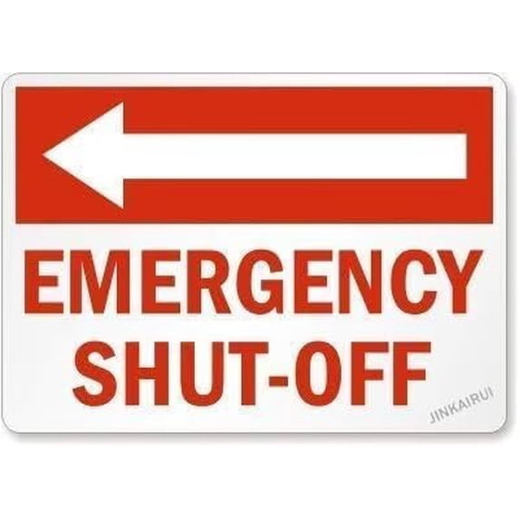 New Warning Plaque Wall Decor Emergency Shut-Off (Arrow Left) Metal Tin ...