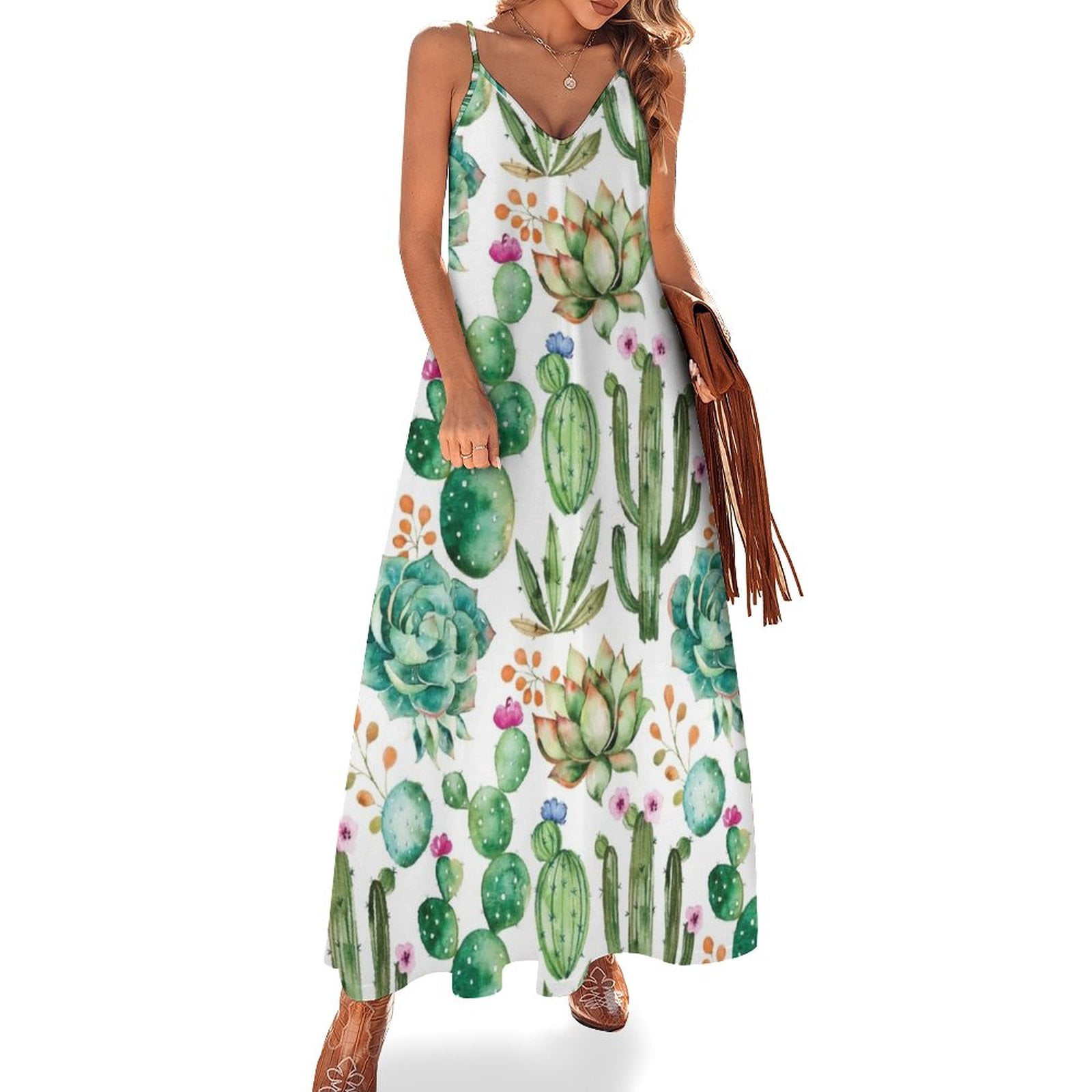 New Watercolor Cactus Pattern Sleeveless Dress elegant chic wedding ...