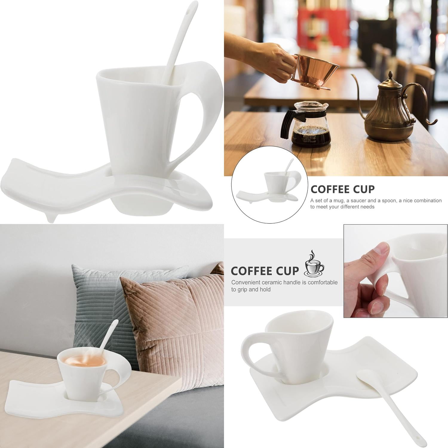 New Wave Ceramic Teacups - Stylish Office Mugs for Milk Porcelain Cafe ...