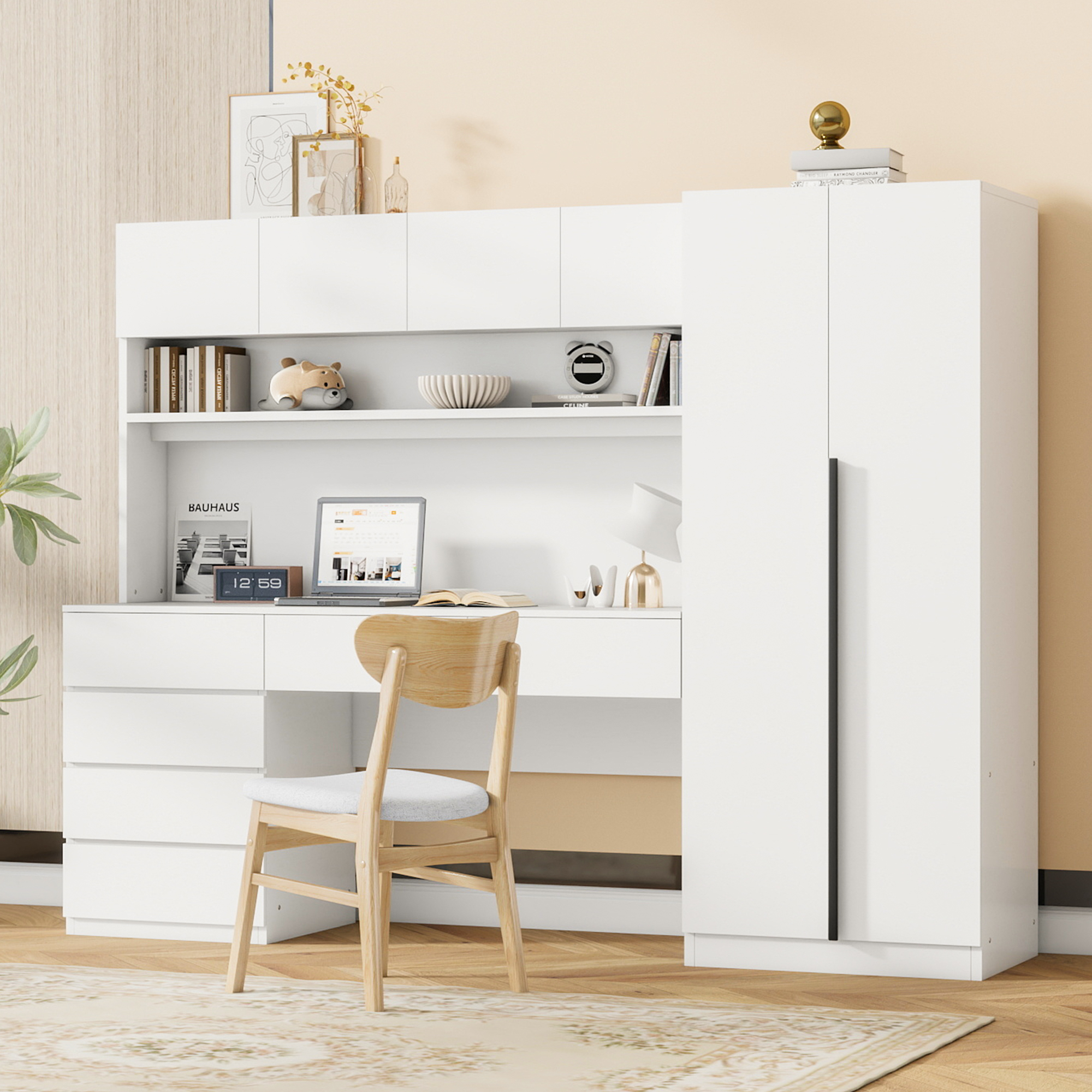 New White 2-Door Wardrobe & Desk Combo – Space-Saving Storage Unit with ...