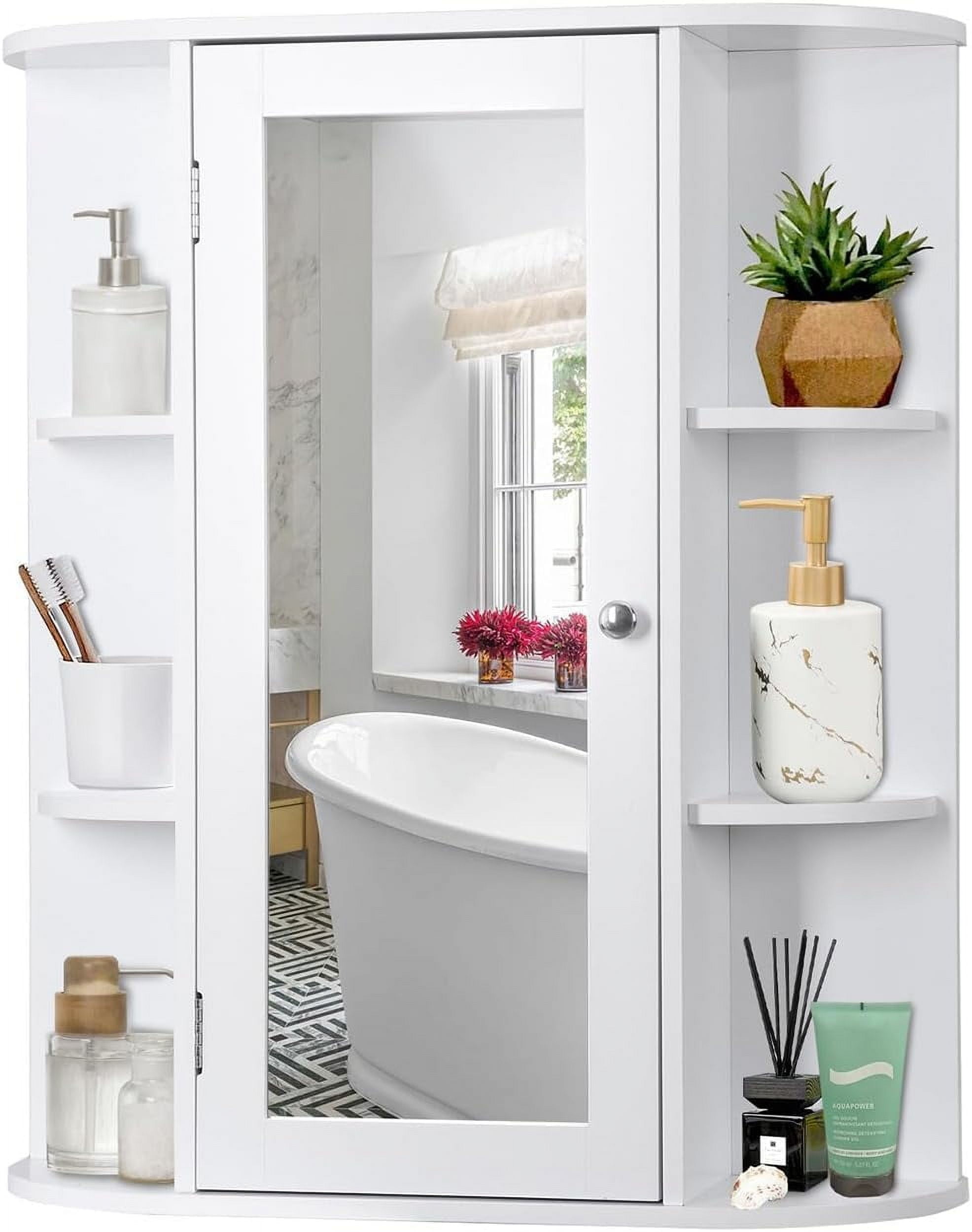 New White Modern Wall Mounted Cabinet Storage Single Door Shelf Mirror ...