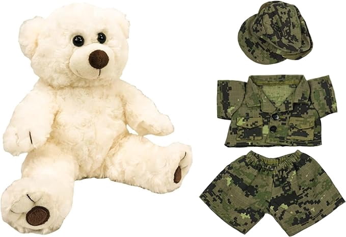 New White Twist Bear Plush Toy in Army Camo Uniform - Adorable Combo ...
