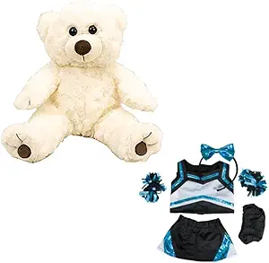 New White Twist Bear Stuffed Toy in Metallic Teal & Black Cheerleader ...