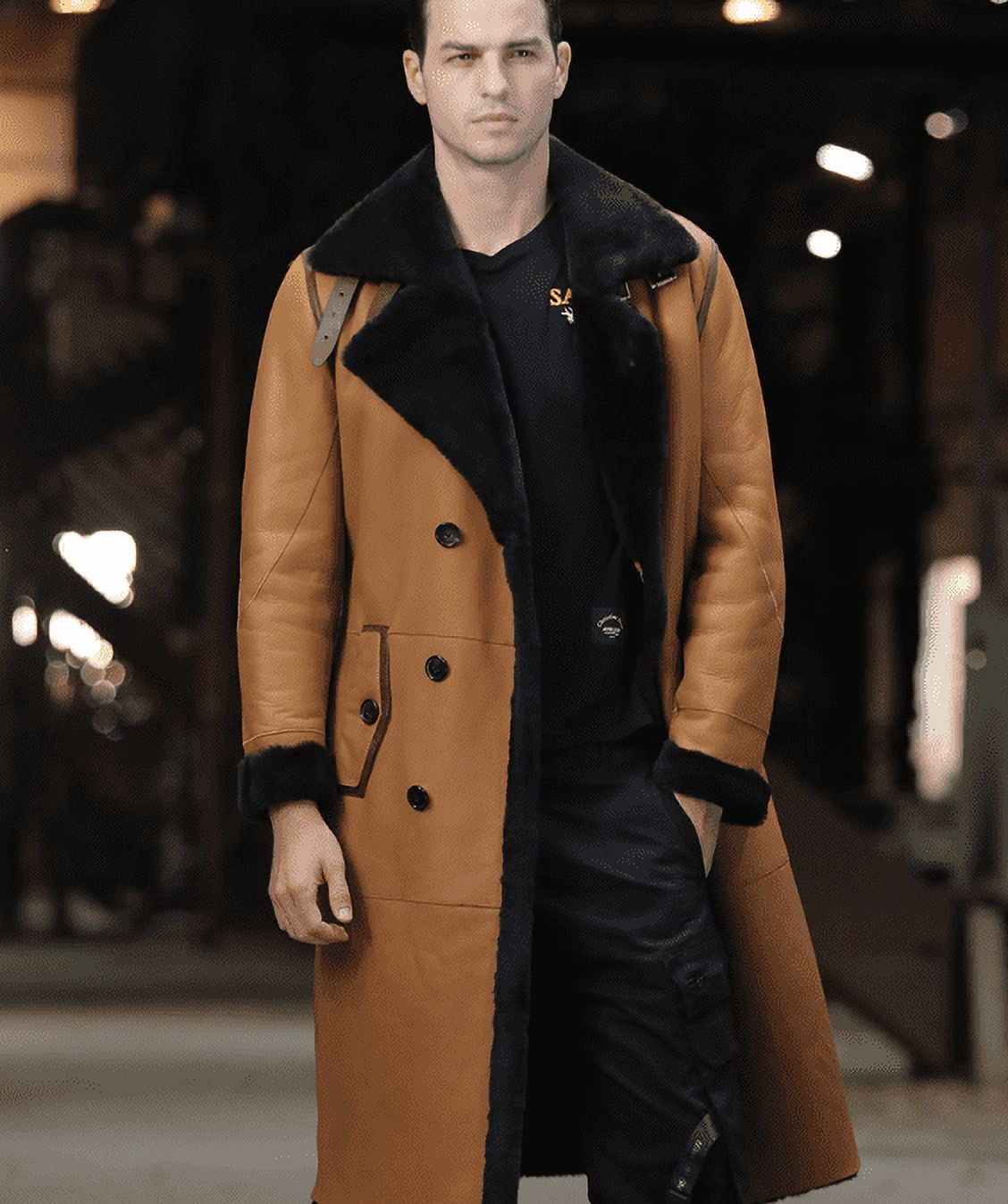 New Winter Fashion Men's Long Maxi Coat Genuine Sheepskin Leather ...