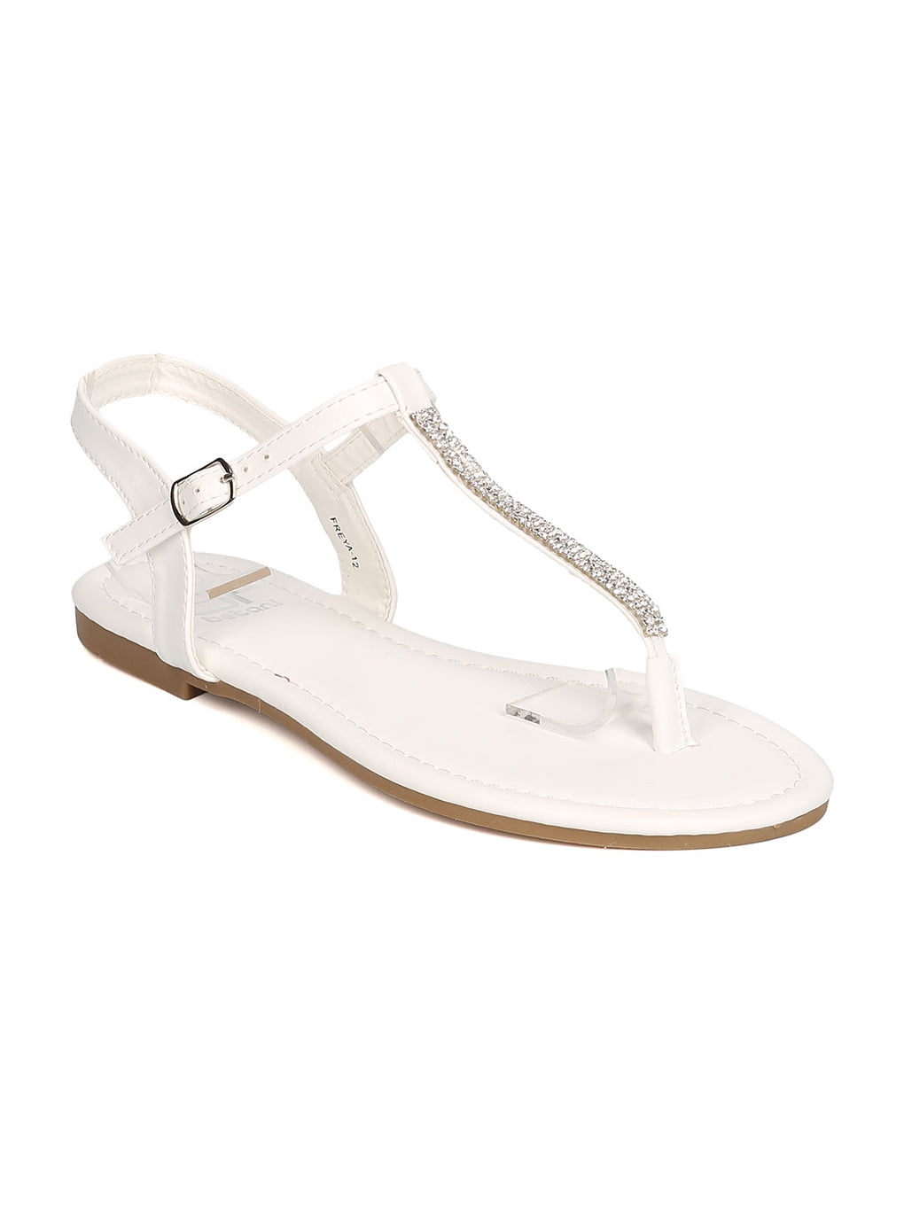 New Women Betani Freya-12 Leatherette Rhinestone T-Strap Flat Sandal ...