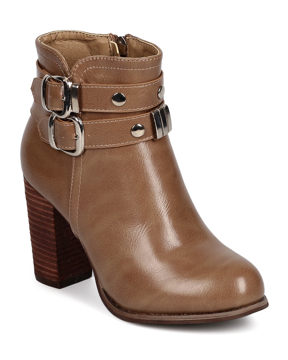New Women DbDk Nueve-3 Leatherette Belted Chunky Heel Zip Riding Bootie ...