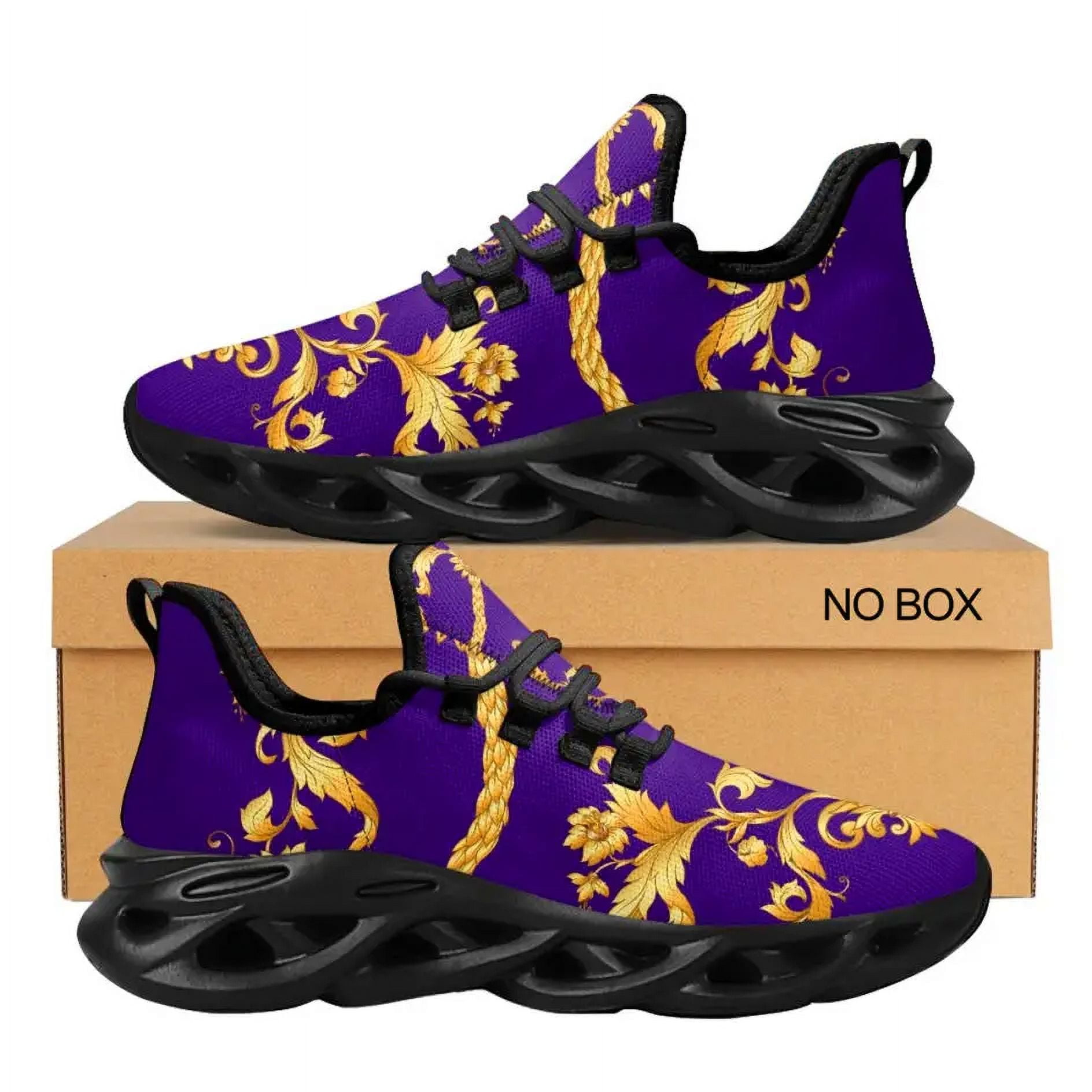 New Women Sneakers Luxury Golden Floral Design Lace Up Couple Platform Flat Retro Purple Walking ...