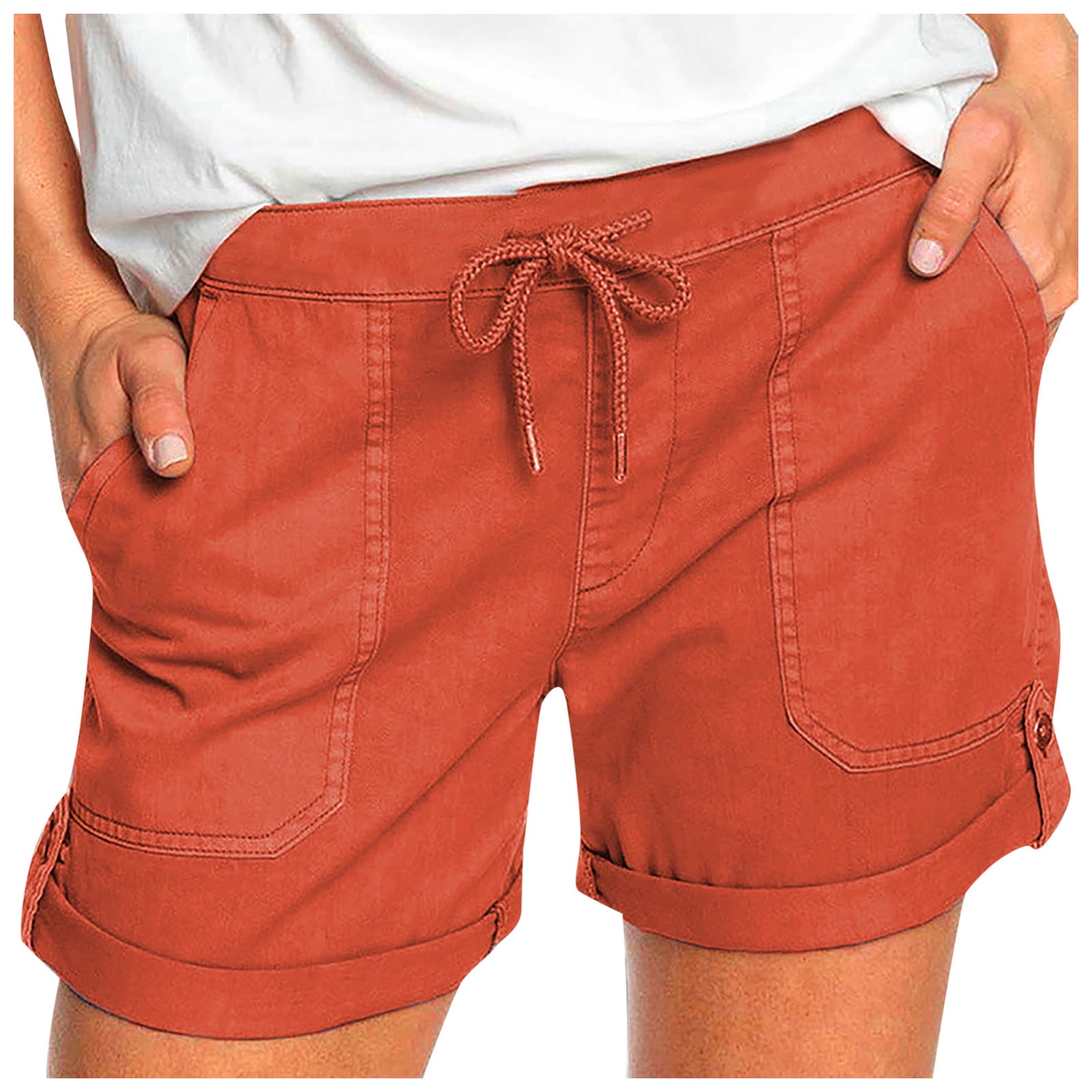 New Women Sport High Stretchy Shorts Drawstring Color Waist Comfy Solid ...