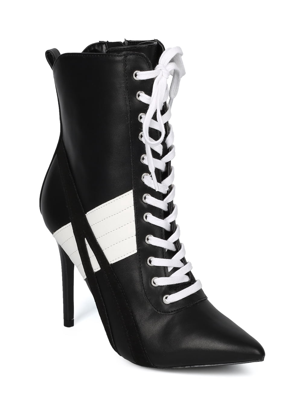 New Women Wild Diva Akira-142 Pointy Toe Sports Stripe Lace Up Stiletto ...