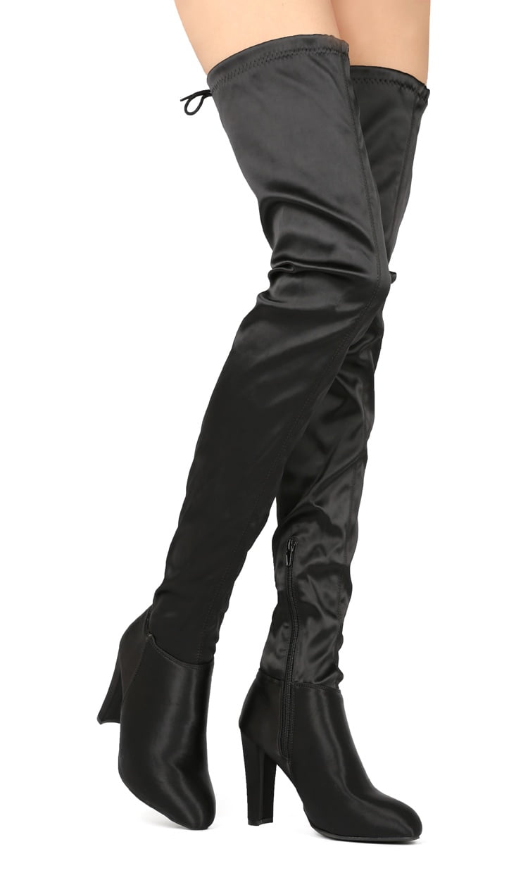 Satin Thigh High Boots