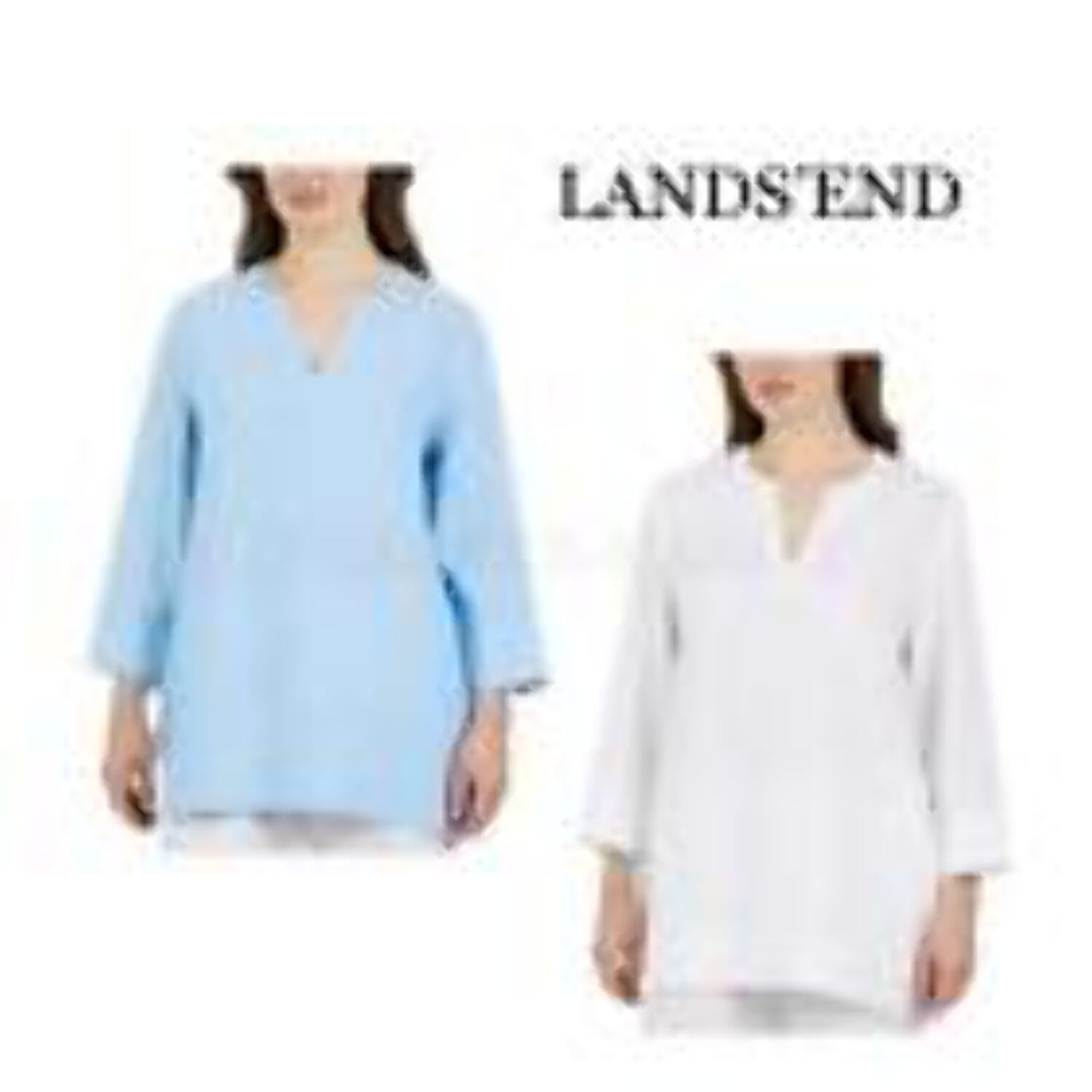 New! Women's Lands' End Linen Blend Notch Neck 3/4 Sleeve Tunic Top ...