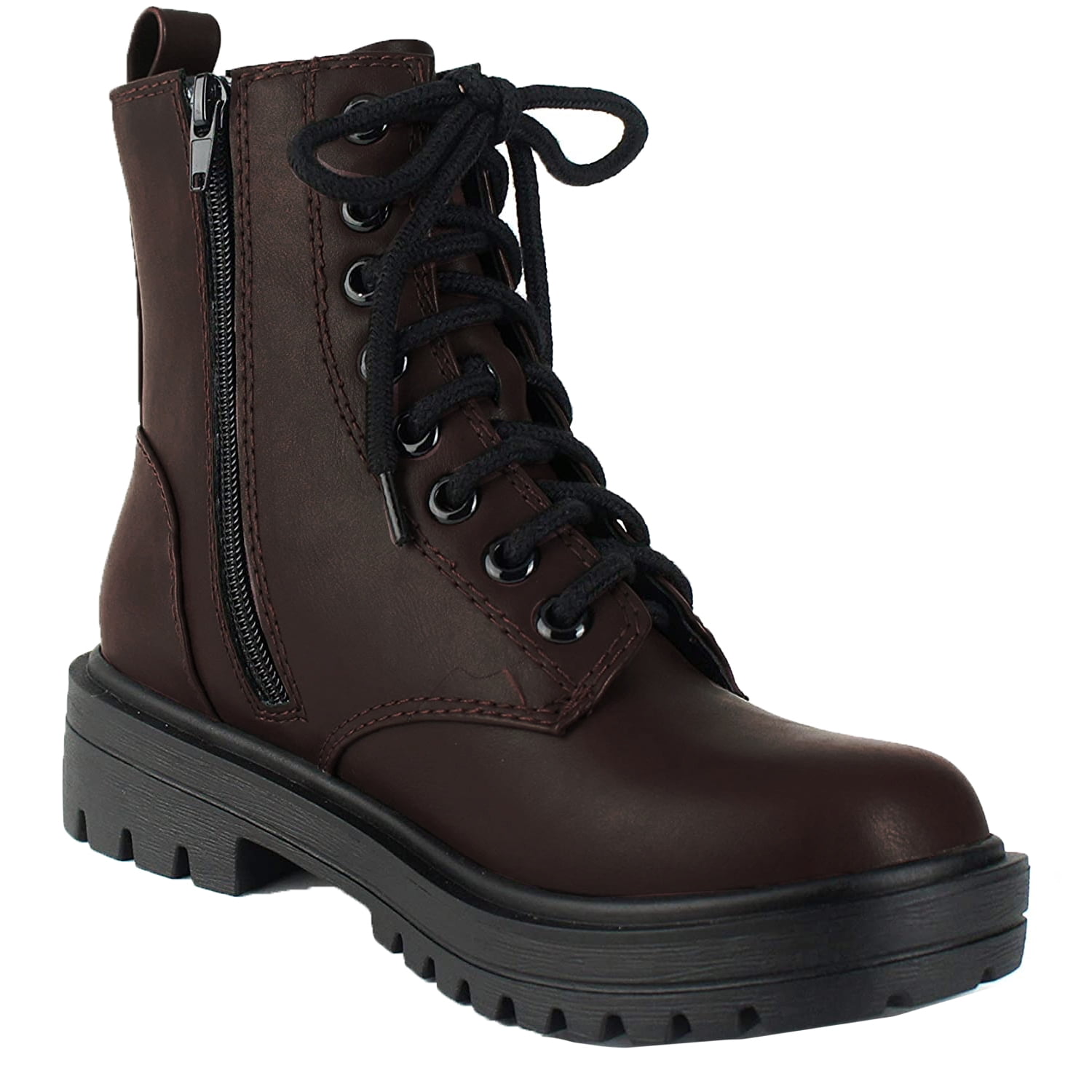 New Women's Lug Sole Platform Combat Ankle Bootie Lace up Side Zipper ...