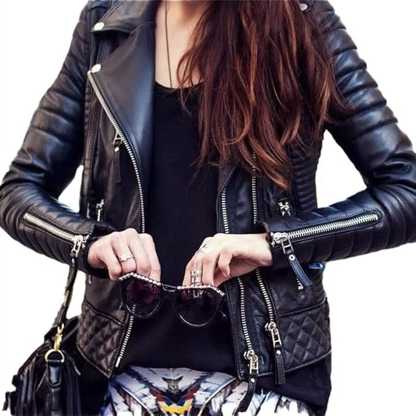 New Womens Genuine Black Lambskin Quilted Leather Jacket Biker Stylish ...
